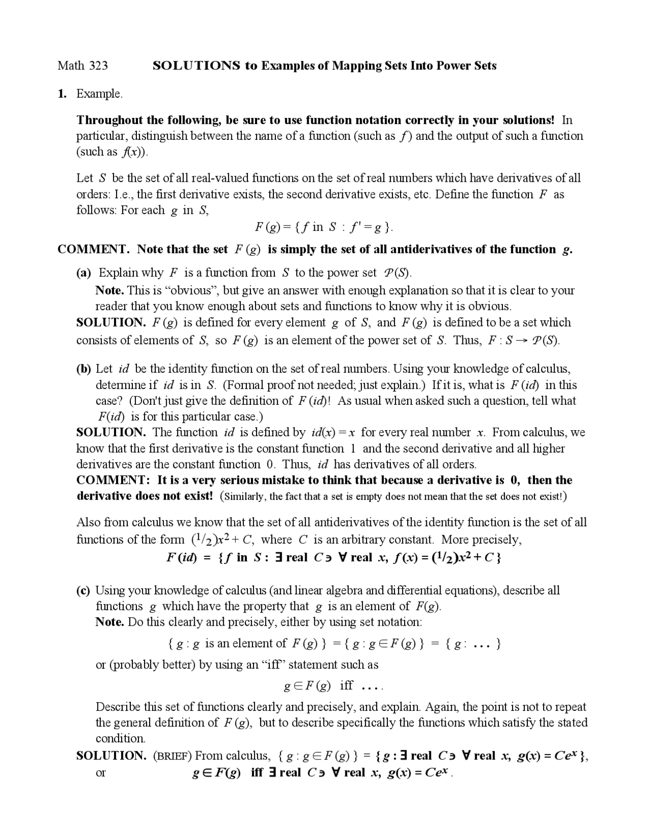 Solutions to Examples of Mapping Sets into Power Sets | MATH 323 - Docsity