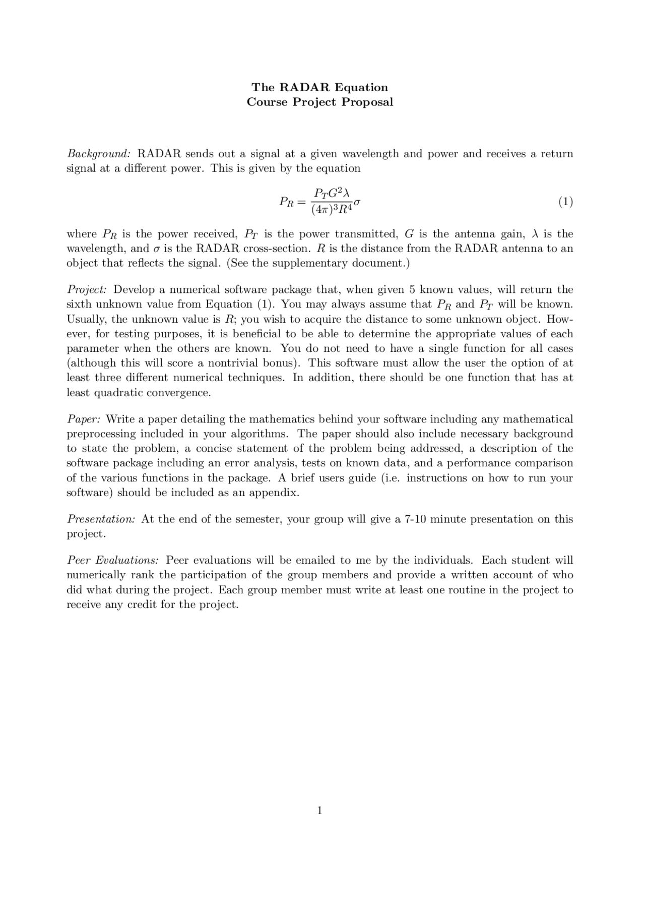 Numerical Equations - The RADAR Equation | MATH 5610 - Docsity