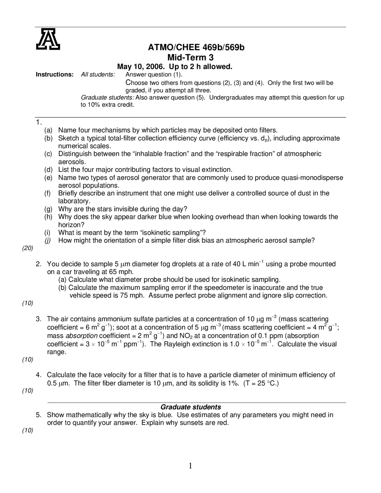 Resolution For Midterm 3 Air Pollution I Gases Fall 2006 Atmo