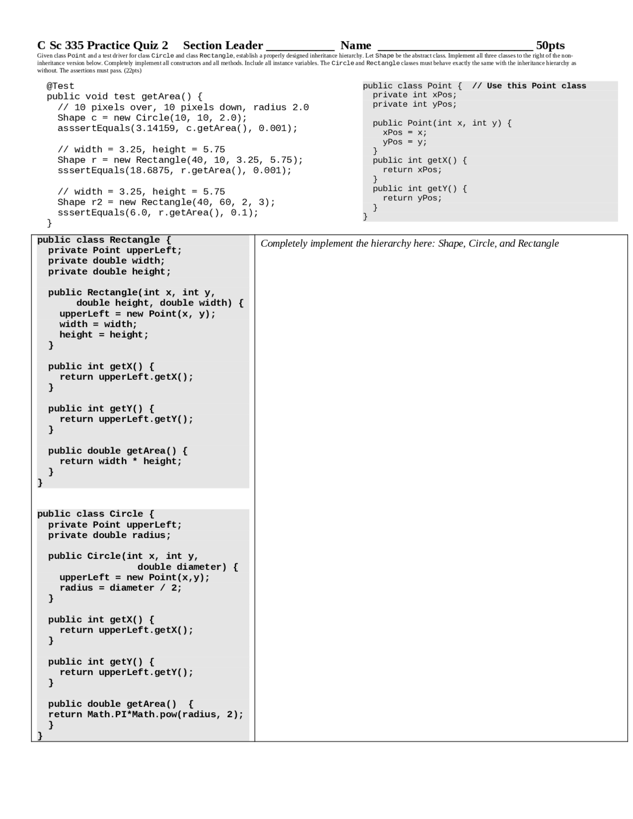 Practice Quiz 2 Object Oriented Programming And Design C Sc 335 0984