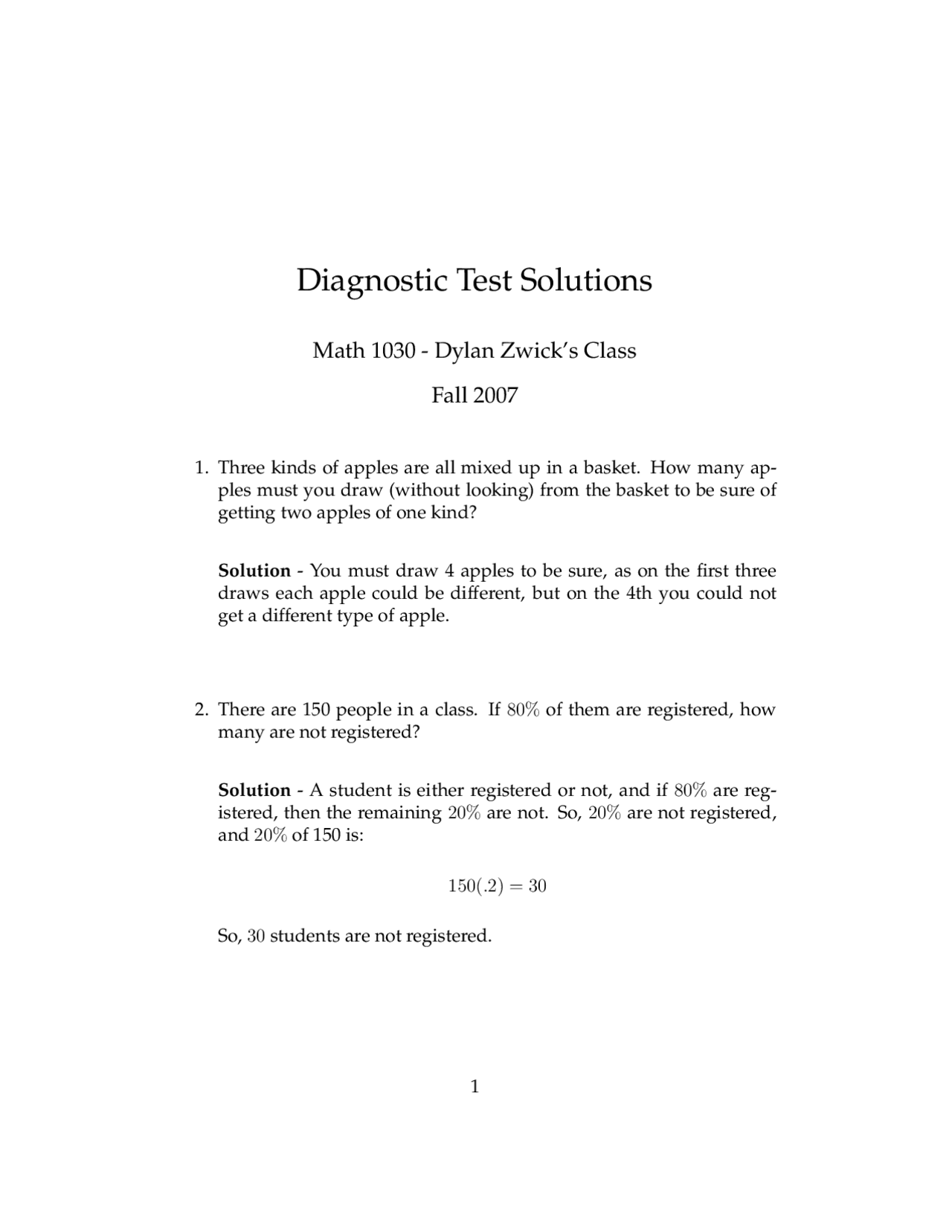 Diagnostic Test Solutions For Introduction To Quantitative Reasoning