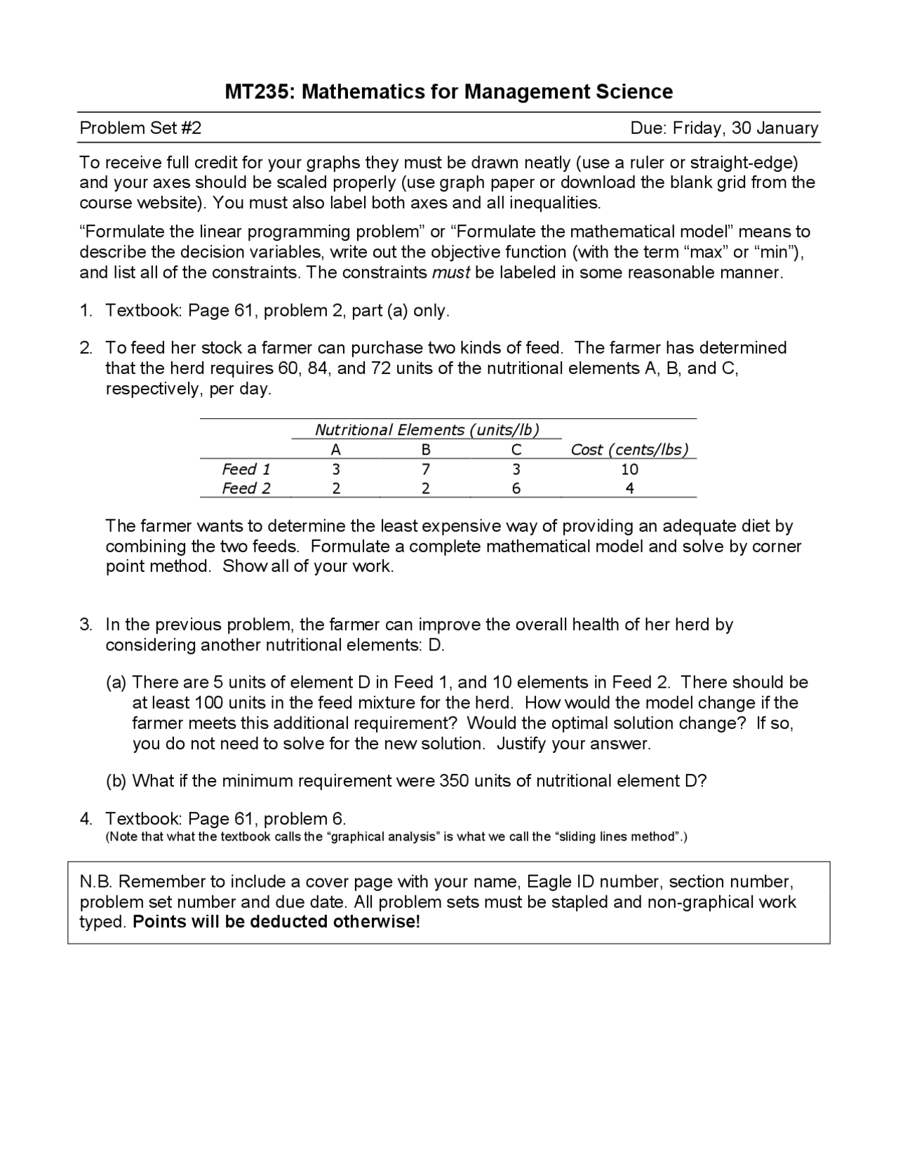 Problem Set 2 - Mathematics for Management Science | MT 235 - Docsity