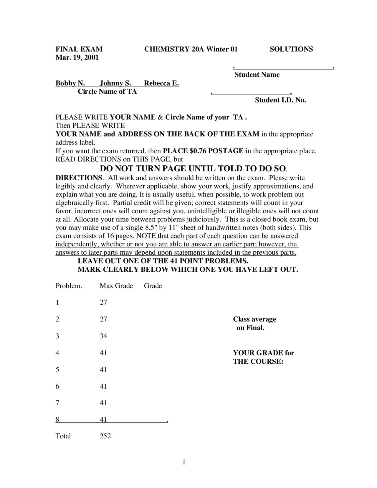 8 Solved Problems On The Chemical Structure Final Examination Chem