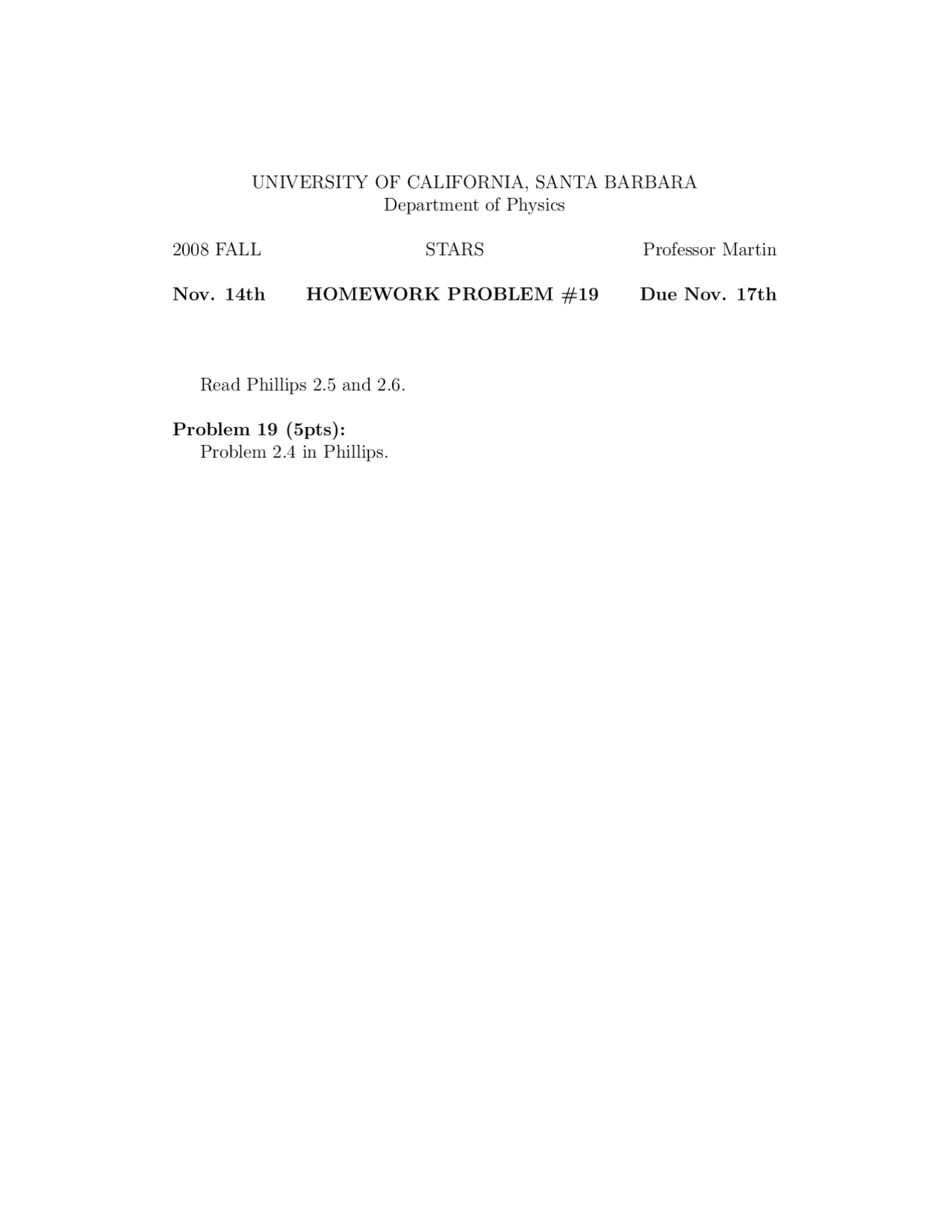 Assignment 19 For Stellar Structure And Evolution Phys 132 Docsity