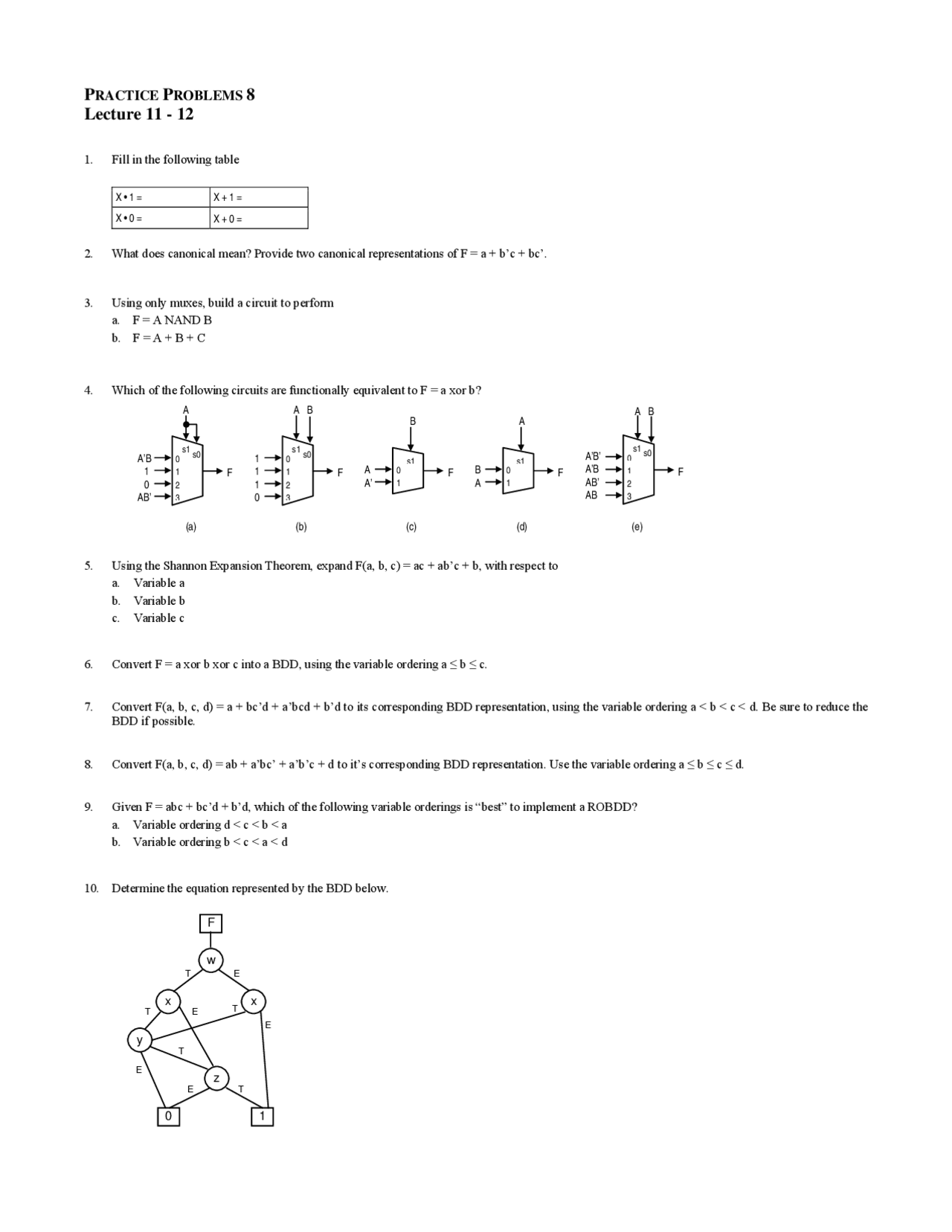 Practice Problems For Computer Aided Logic Design Ece 474a Docsity 4777