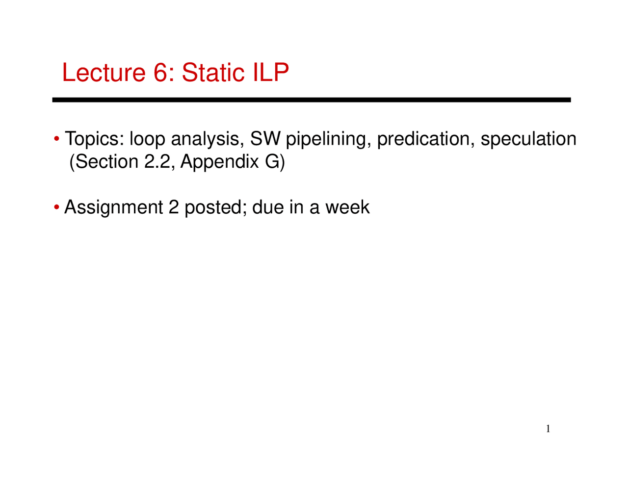 Static Ilp Loop Analysis Sw Pipelining Prediction Speculation Cs