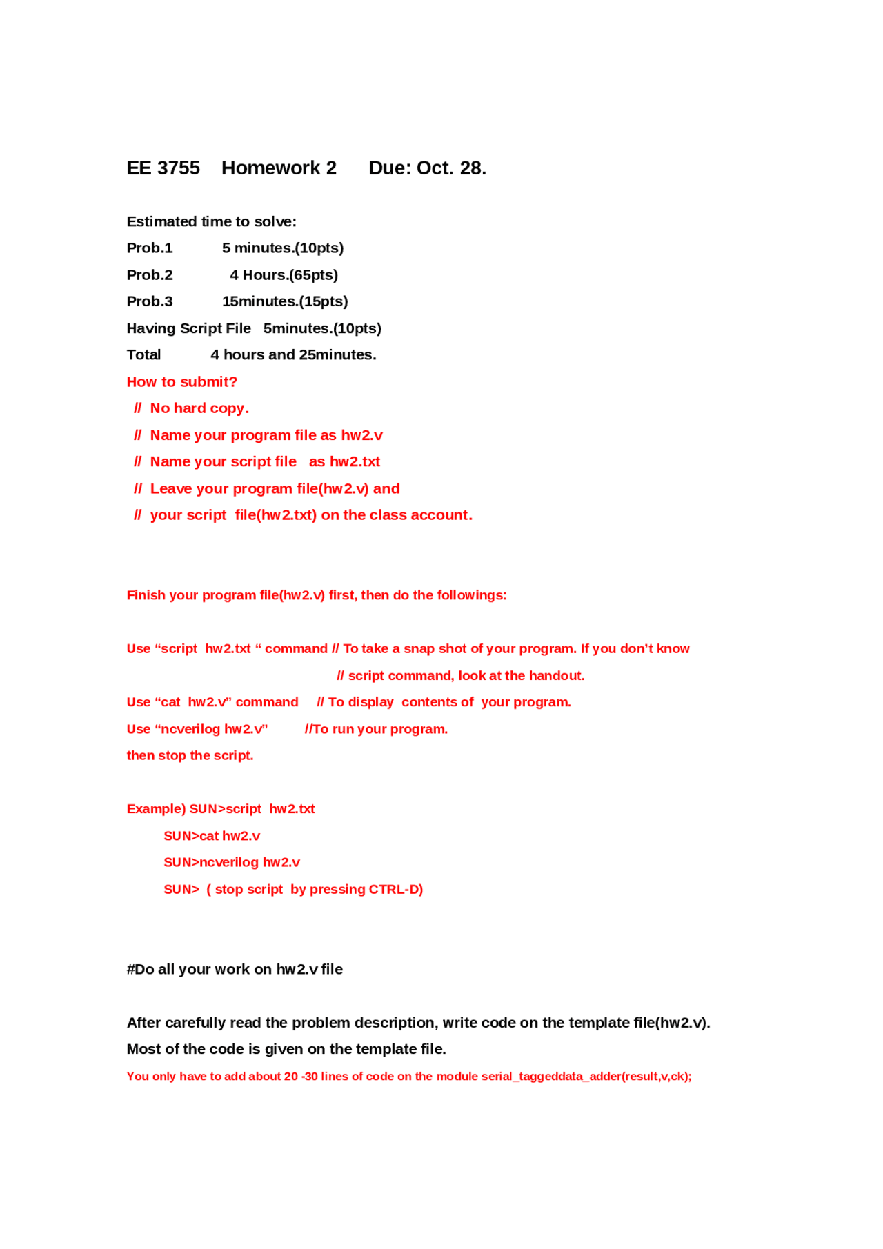 Homework 2 Solutions Computer Organization Fall 2007 Ee 3755