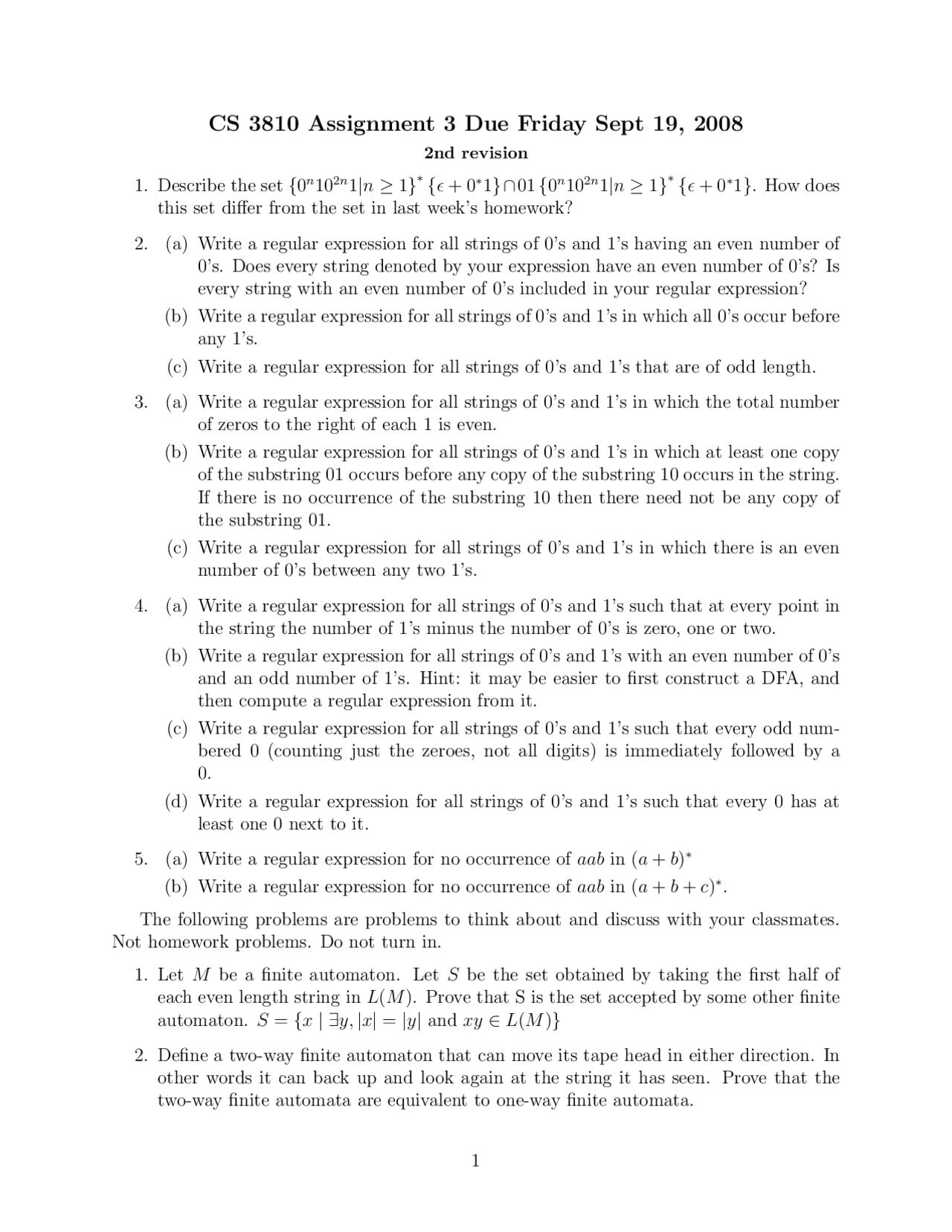 CS 3810 Assignment 3: Regular Expressions and Finite Automata | Assignments Computer Science ...