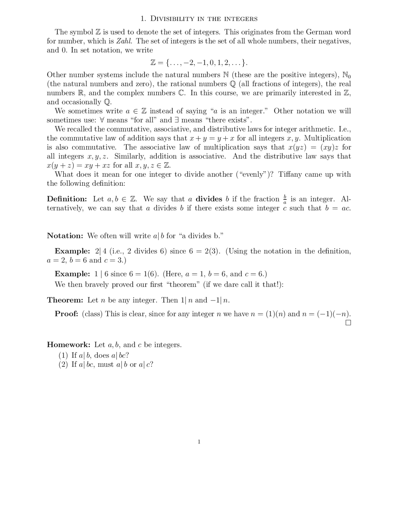 Lecture Notes On Divisibility In The Integers Spcw 189 Docsity