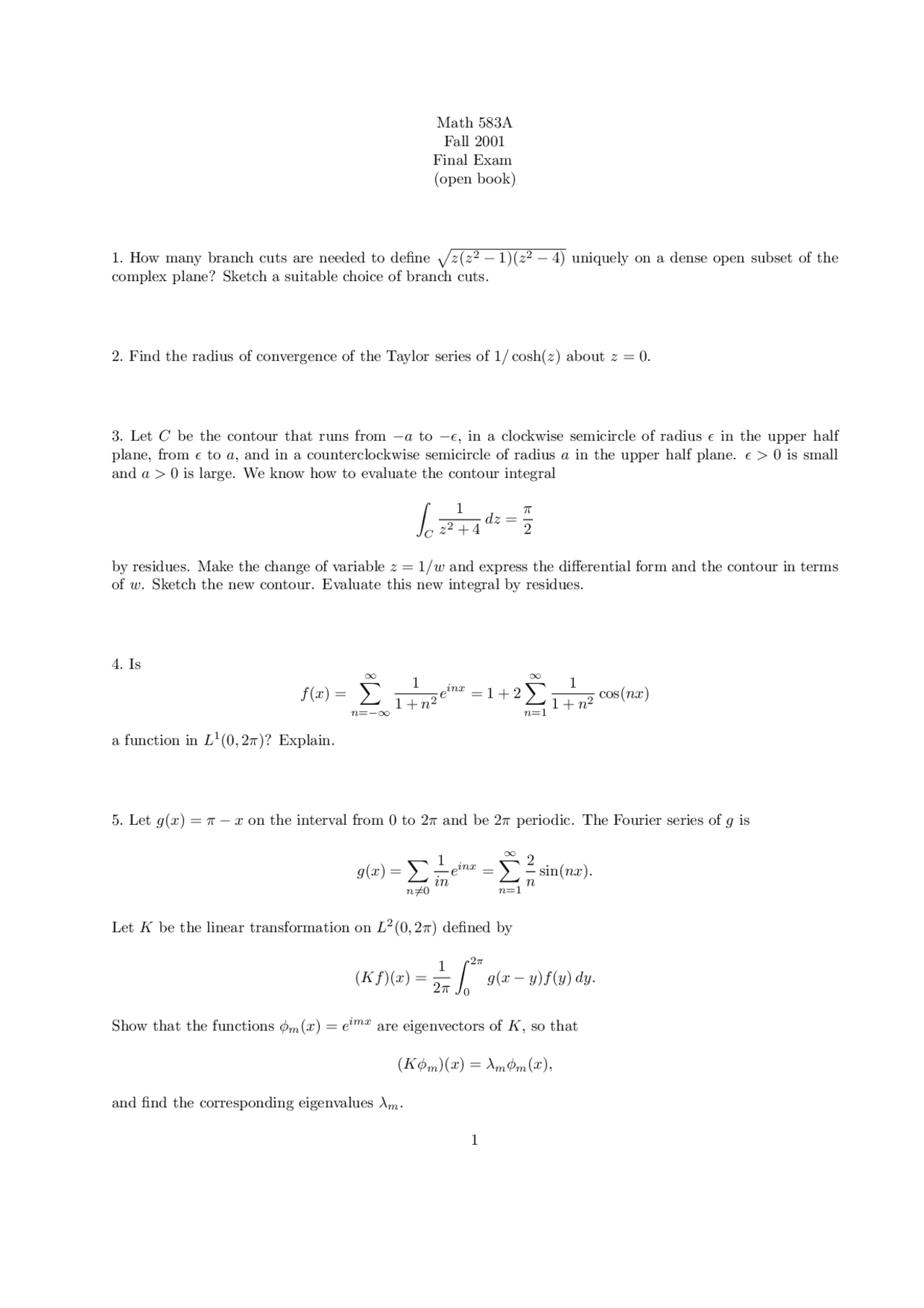 Final Exam Open Book Principles And Methods Of Applied Mathematics