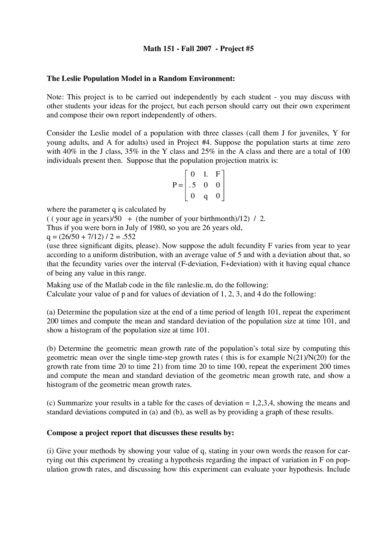The Leslie Population Model in a Random Environment – Project 5 | MATH ...