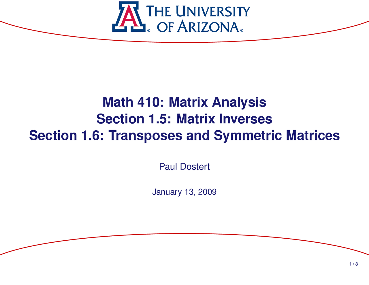 Matrix Inverses Transposes And Symmetric Matrices Notes Math 410 Docsity