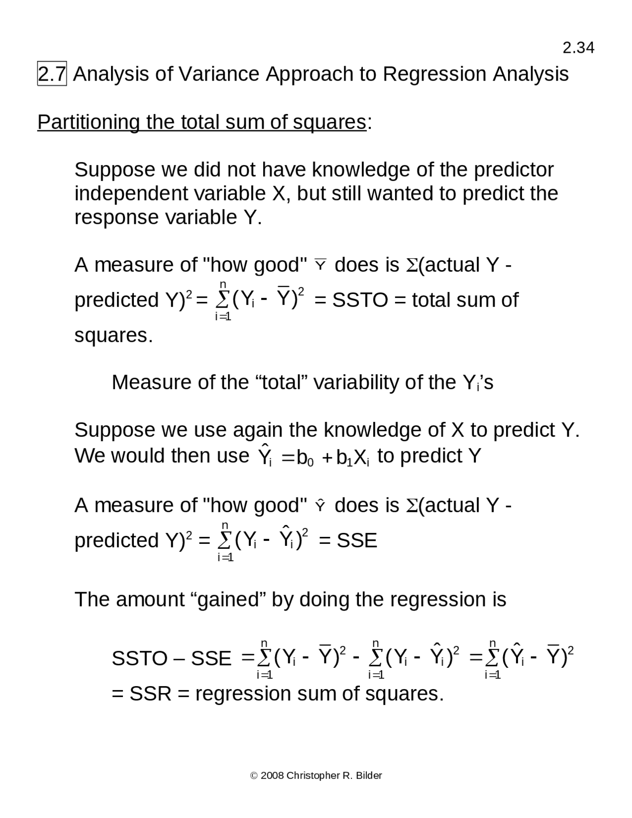 Analysis Of Variance Approach To Regression Analysis Stat 882 Docsity