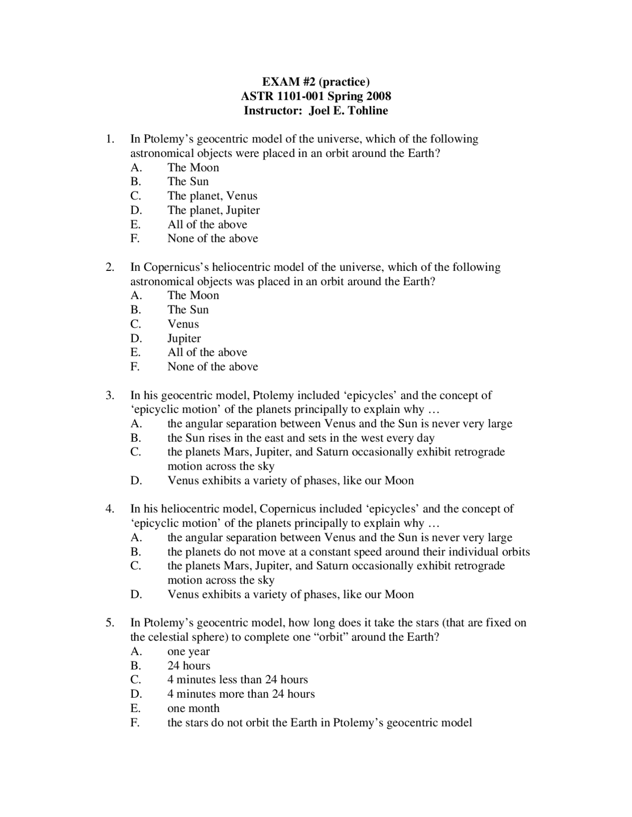 24 Questions For Exam 2 The Solar System Astr 1101 Docsity