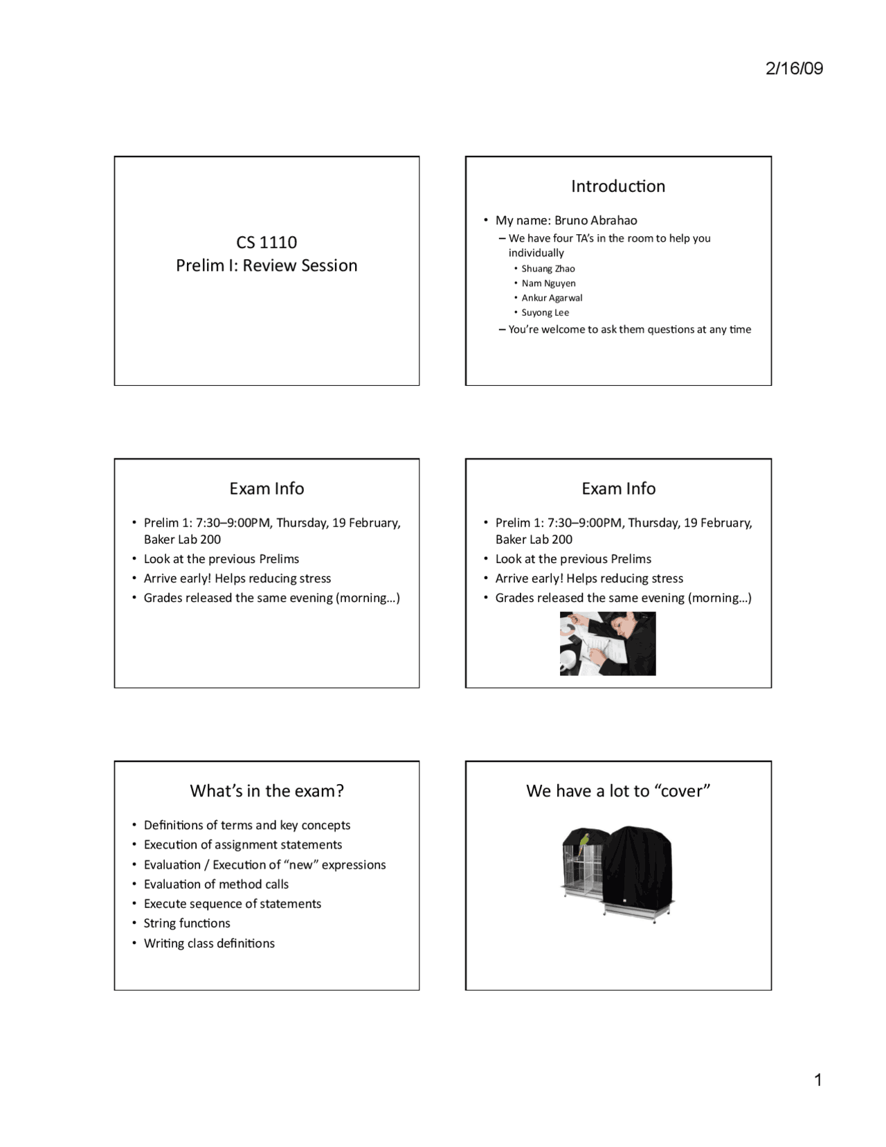 Review Session For Prelim 1 Introduction To Computing Using Java Cs