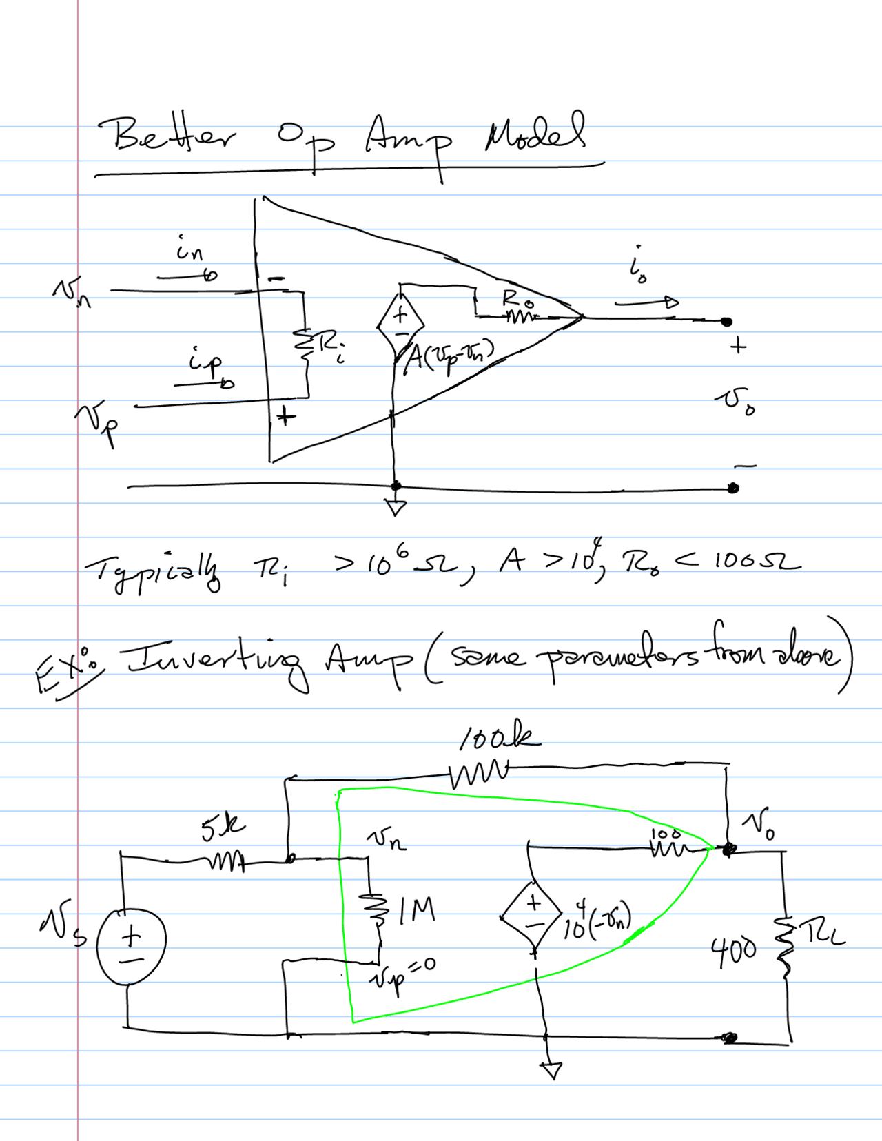 Better Operational Amplifier Model Handwritten Notes Ece 220 Docsity