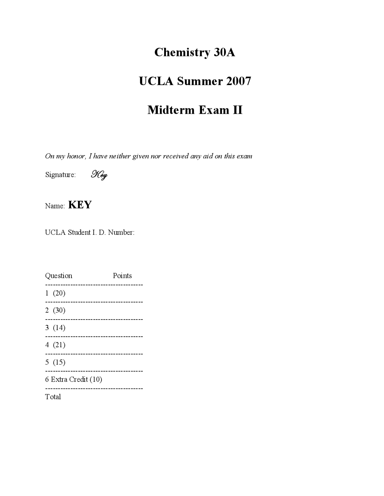 UCLA Chem 30A Midterm II, Summer 2007: Theory, Nomenclature, Reactions ...