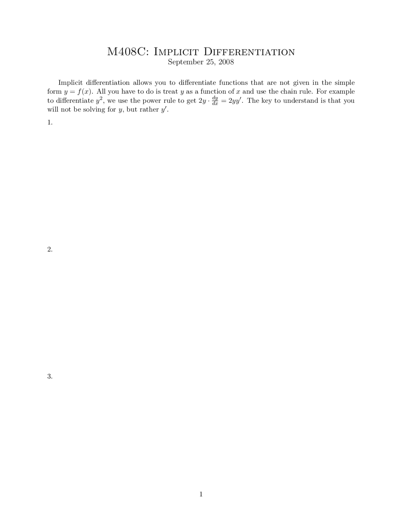 6 Solved Problems On Implicit Differentiation Assignment M 408c