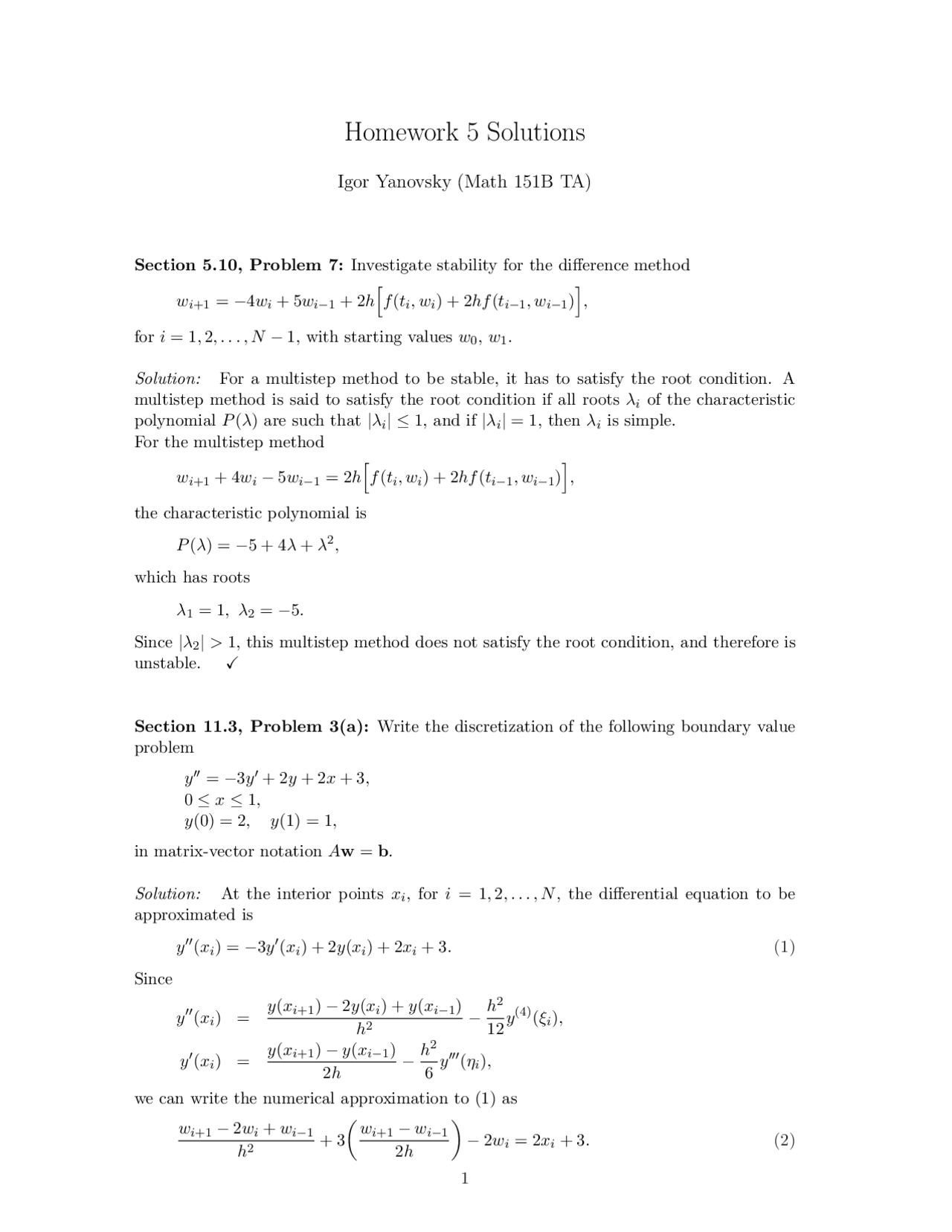 Solved Homework 5 Applied Numerical Methods Math 151a Docsity