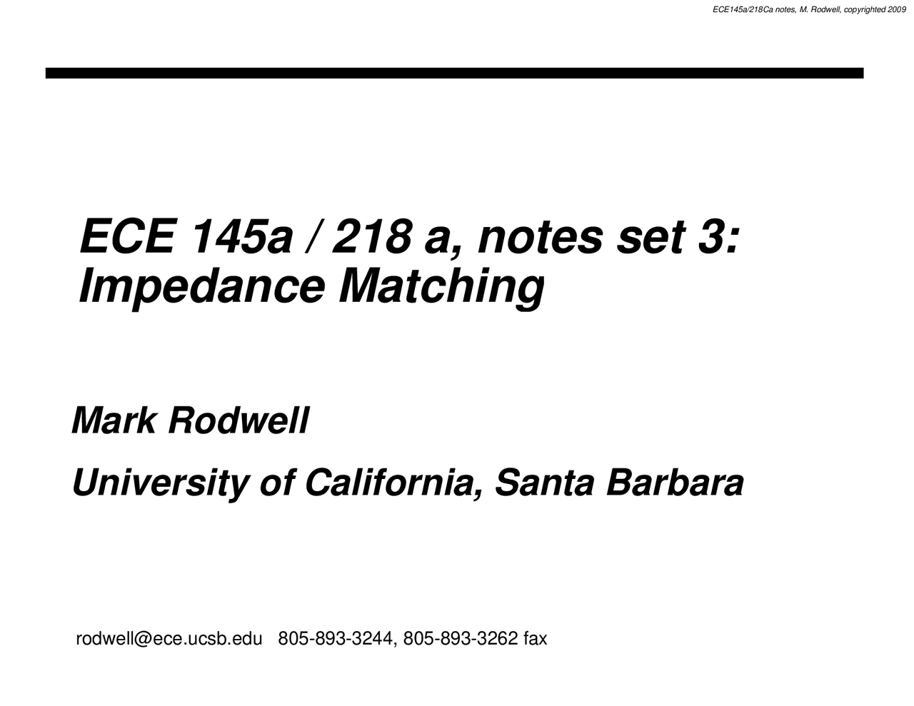 Lecture Slides On Impedance Matching Goals Rg St 145 Docsity