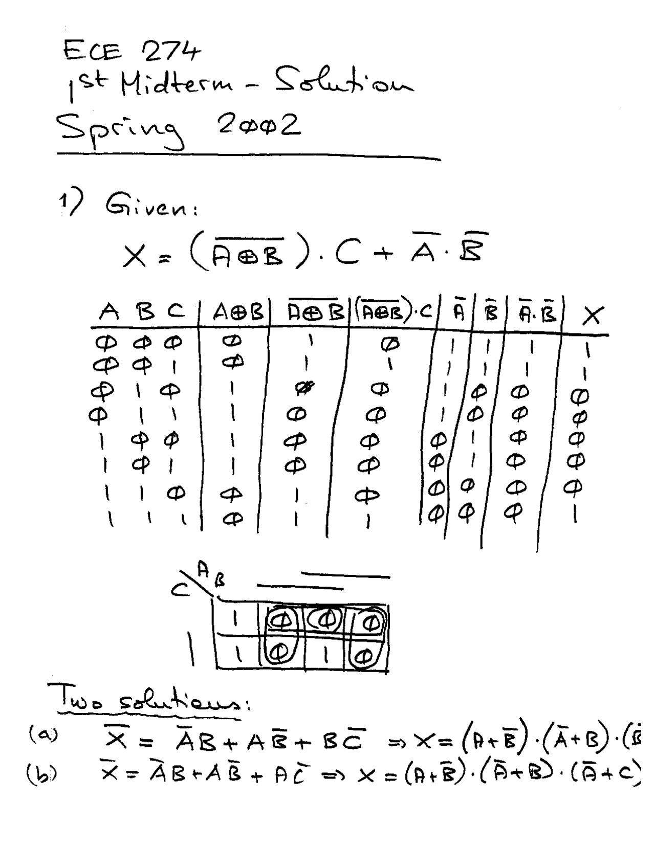 Digital Logic First Midterm Exam With Resolution Ece 274 Docsity
