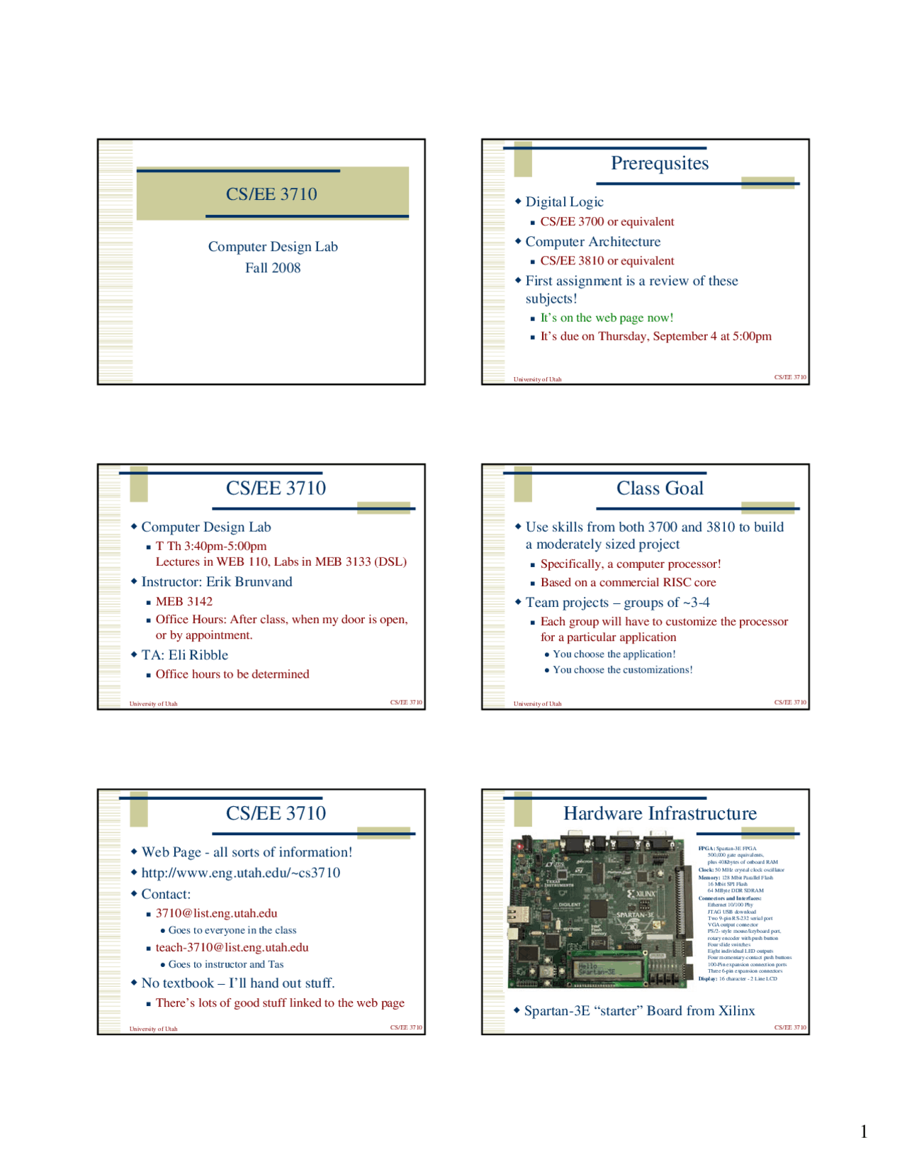 CS/EE 3710: Computer Design Lab at University of Utah | Study notes ...