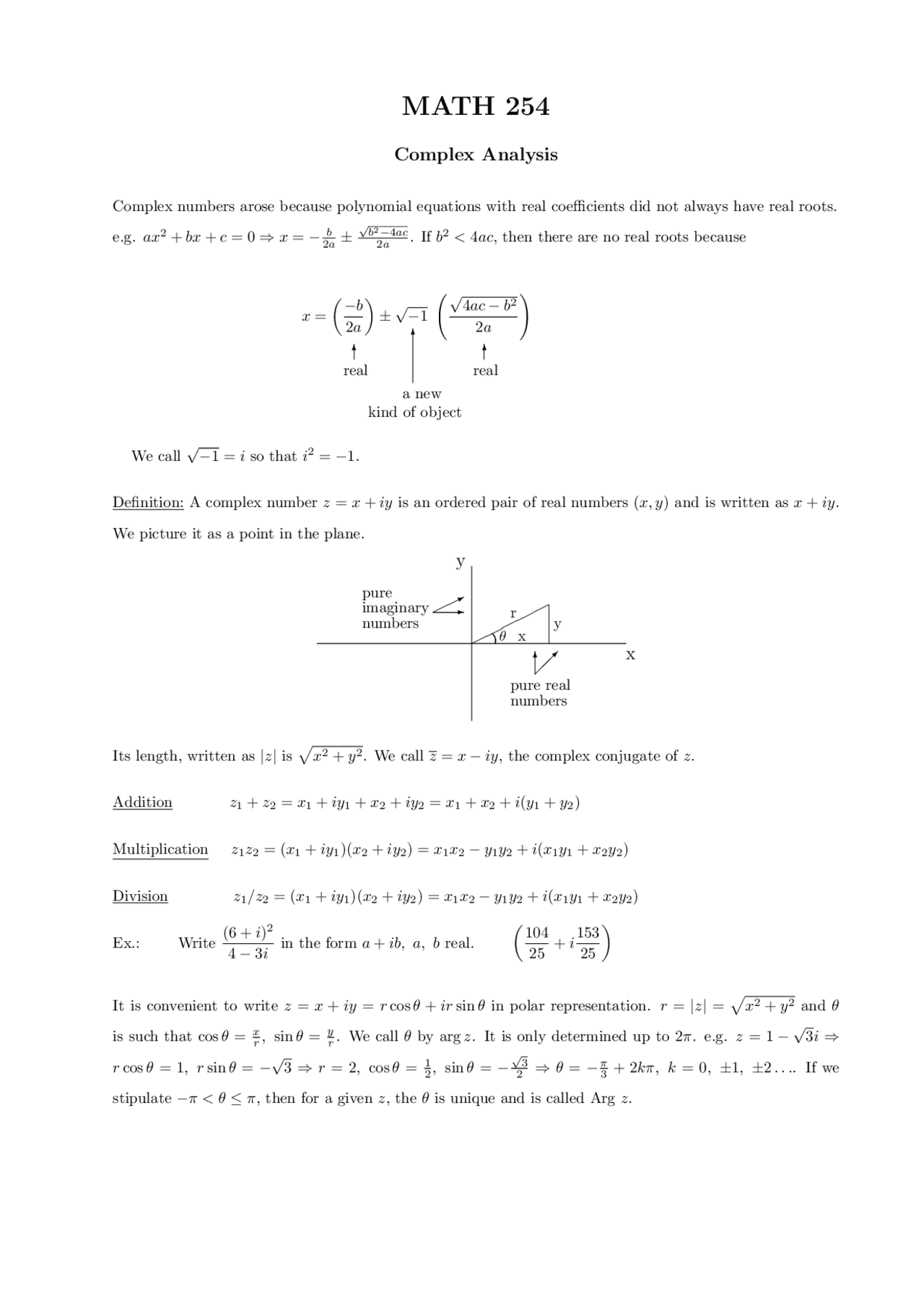 Notes on Complex Analysis - Ordinary Differential Equations | MATH 254 ...