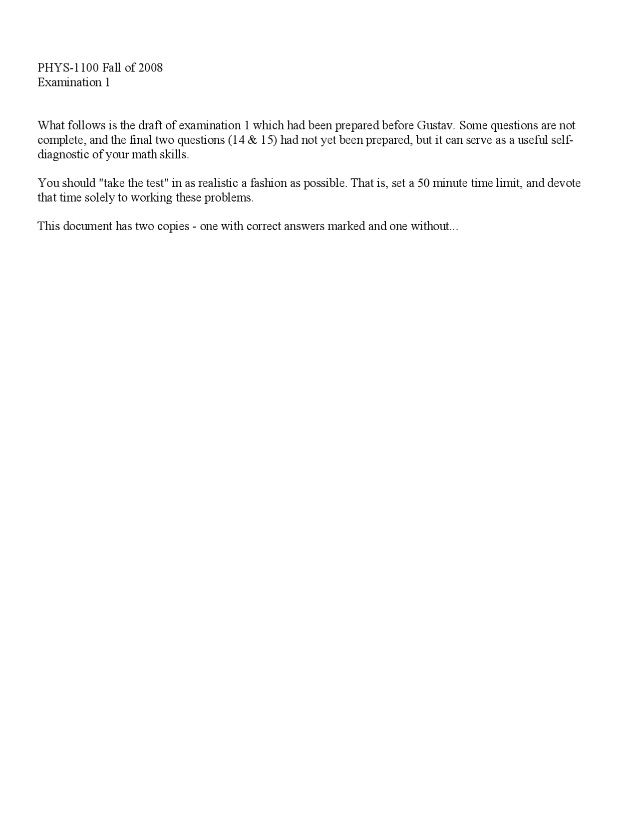 Exam 1 Questions - Introduction to Physics | PHYS 1100 - Docsity