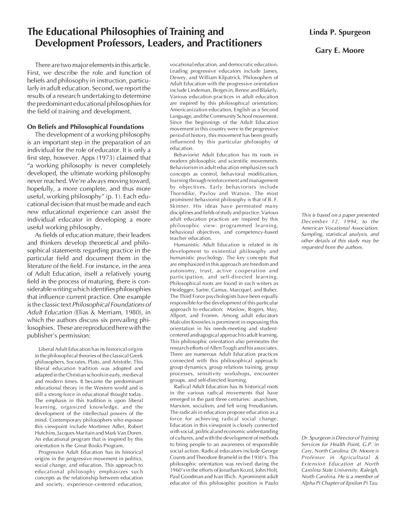 The Educational Philosophies of Training and Development Professors ...