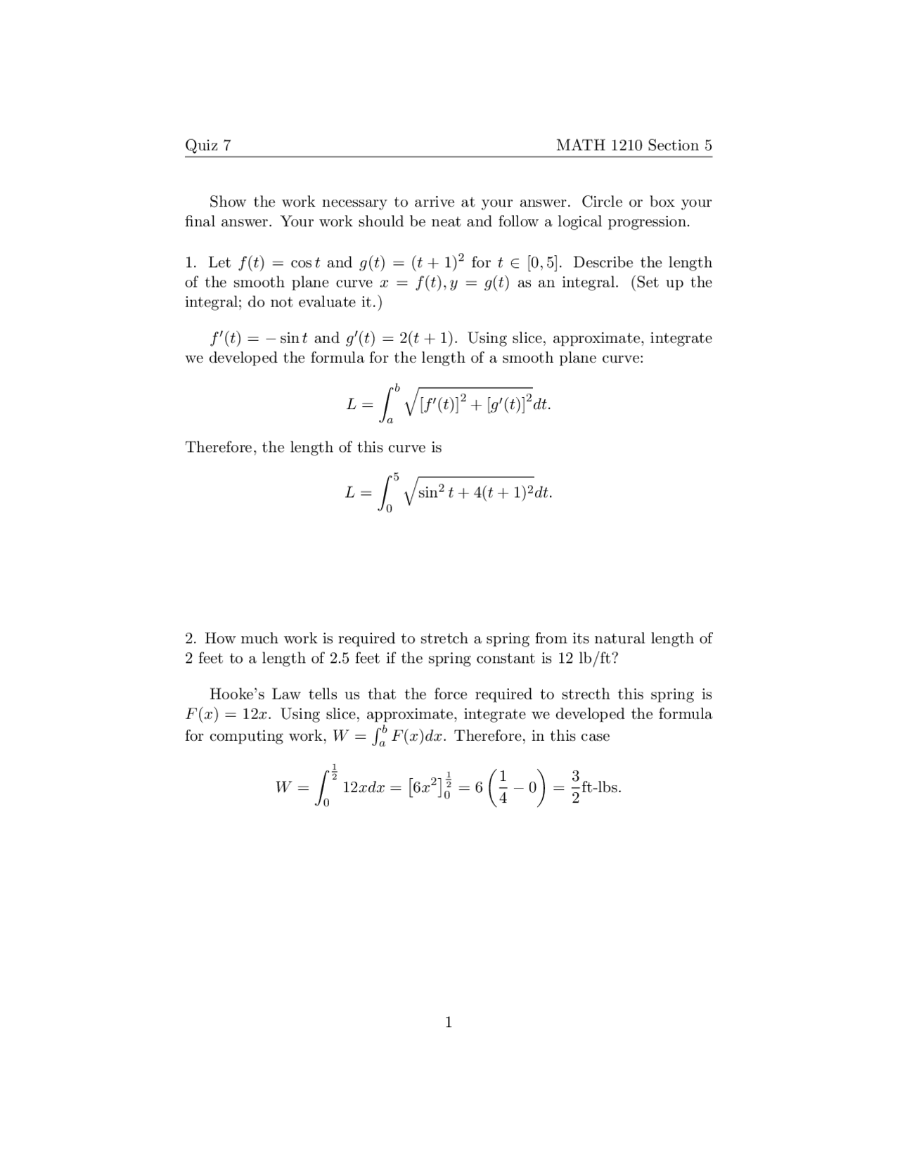 Length of a Smooth Plane Curve and Work Required to Stretch a Spring ...