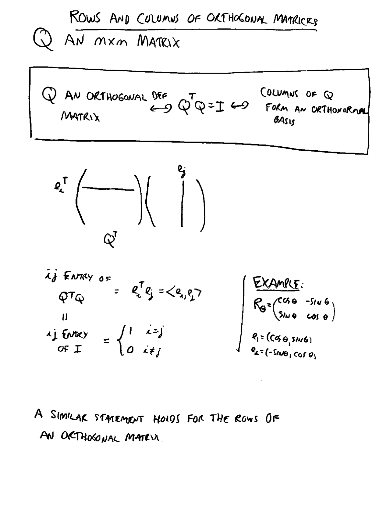 Rows and Columns of Orthogonal Matrices - Lecture Handout | MATH 115A ...