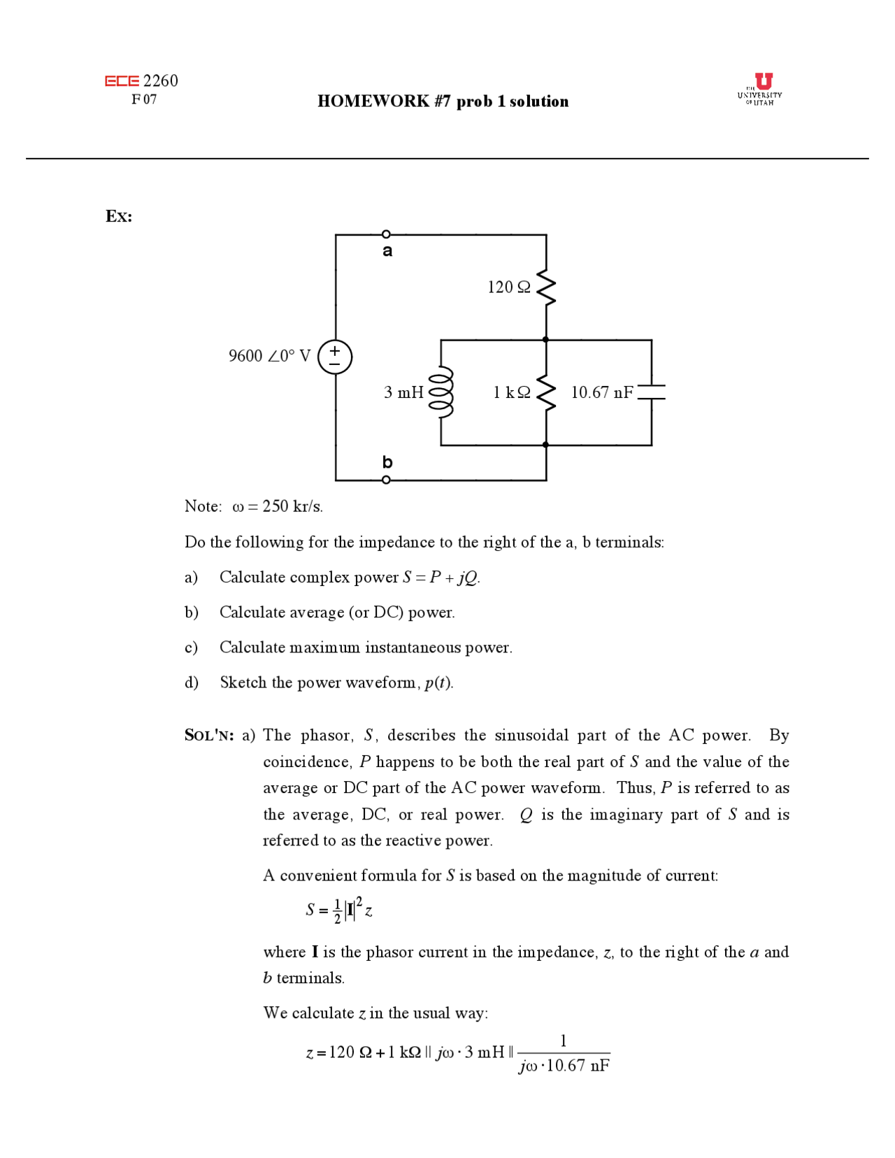 Homework 7 Problem 1 Solution - Fundamentals of Electric Circuits | ECE 2260 - Docsity