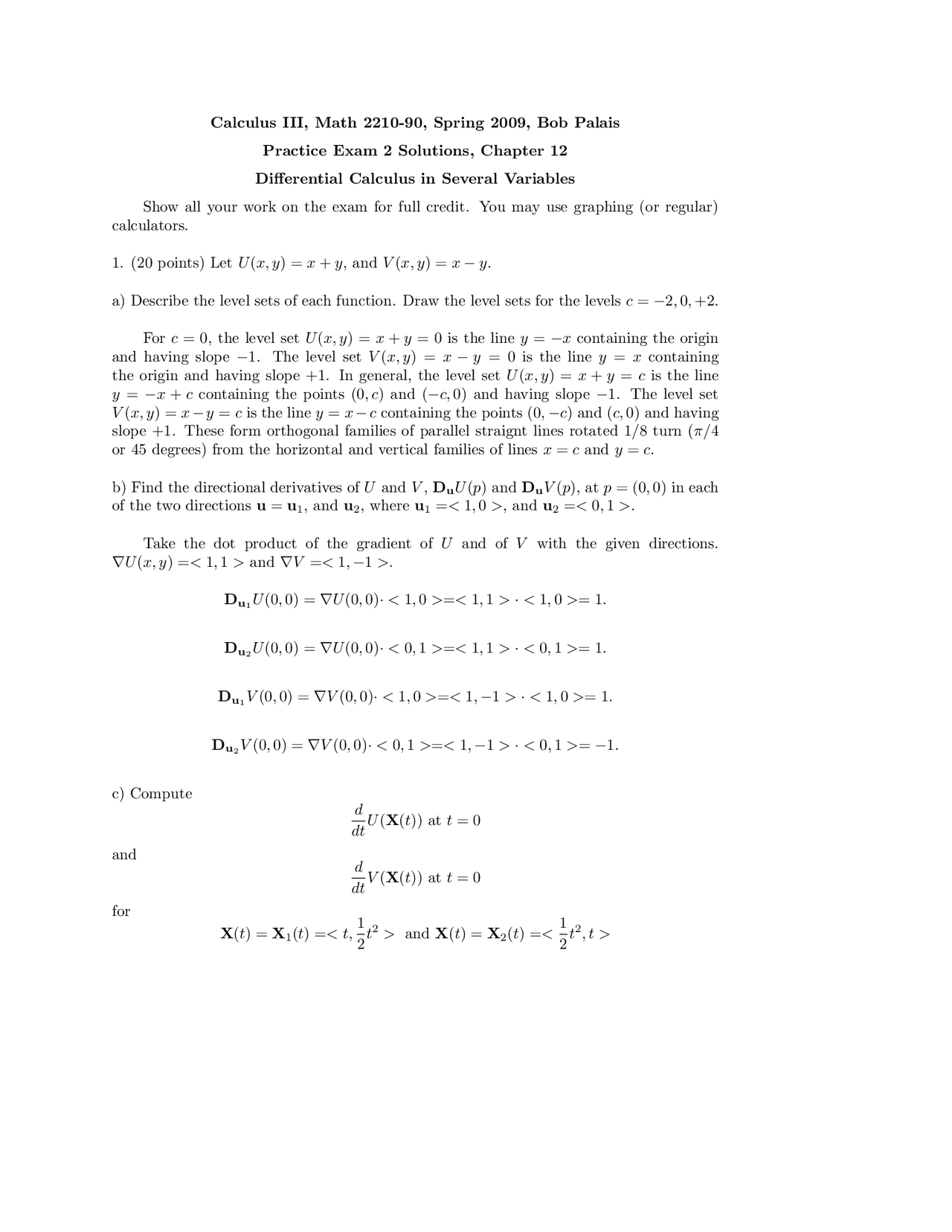 Practice Exam 2 Solutions - Calculus III | MATH 2210 - Docsity
