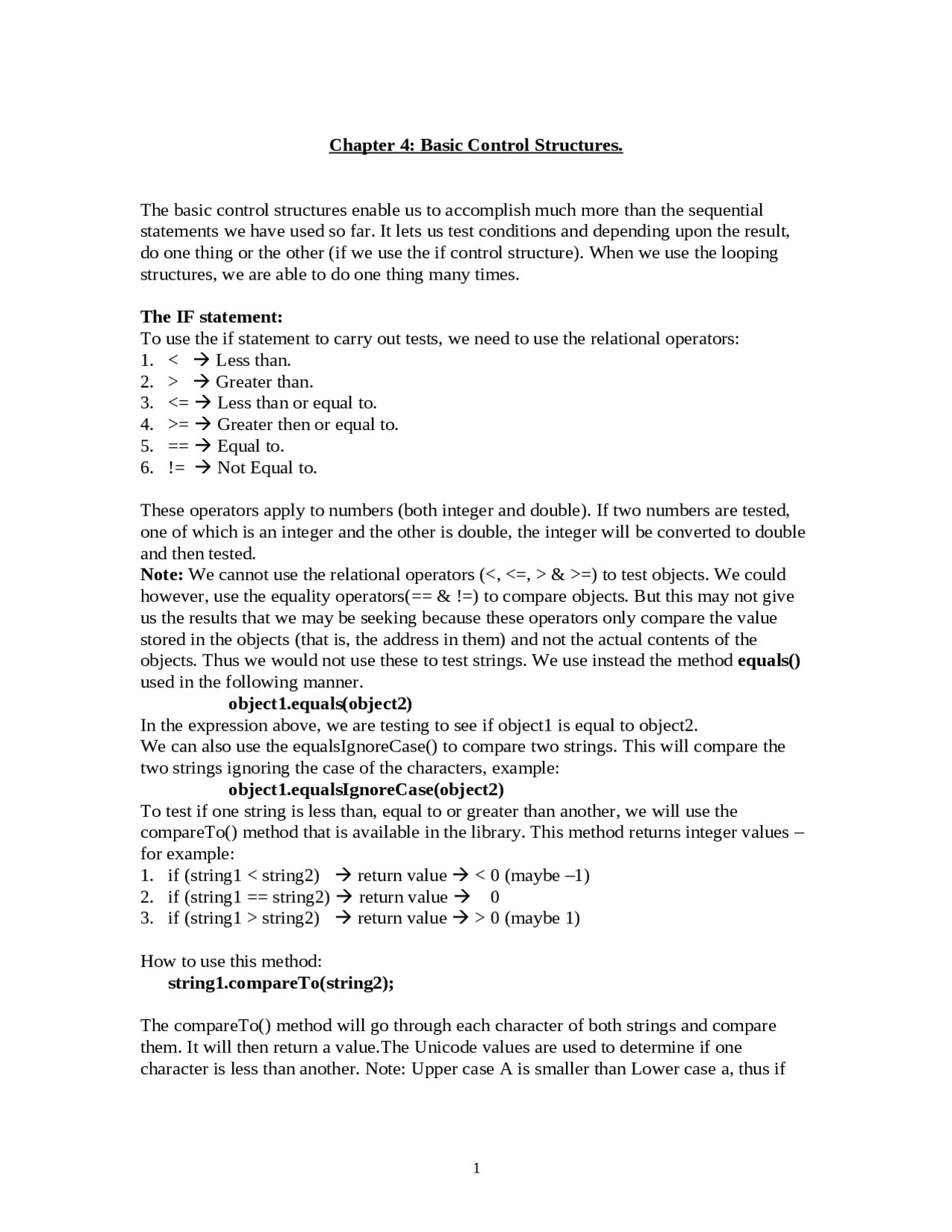 Basic Control Structures Lecture Notes Csc 2310 Docsity