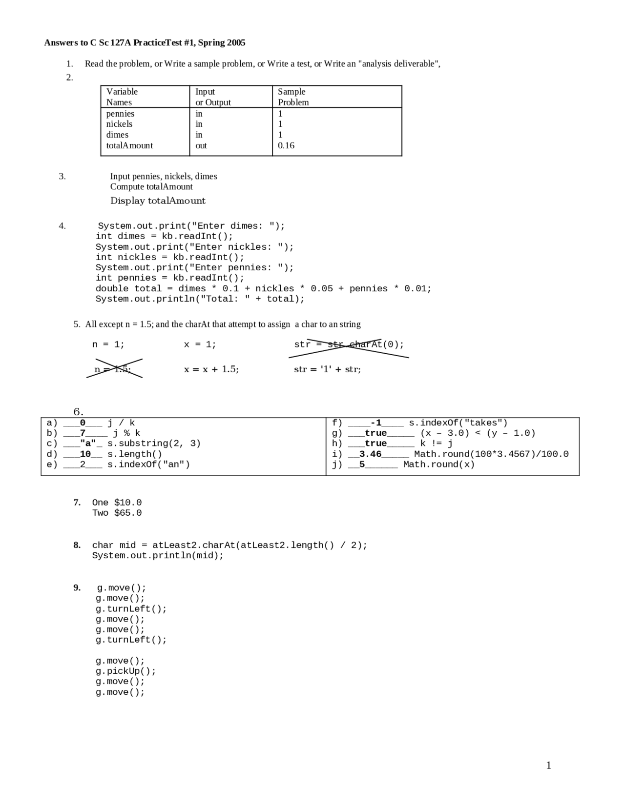 Practice Test 1 On Introduction To Computer Science Spring 2005 C