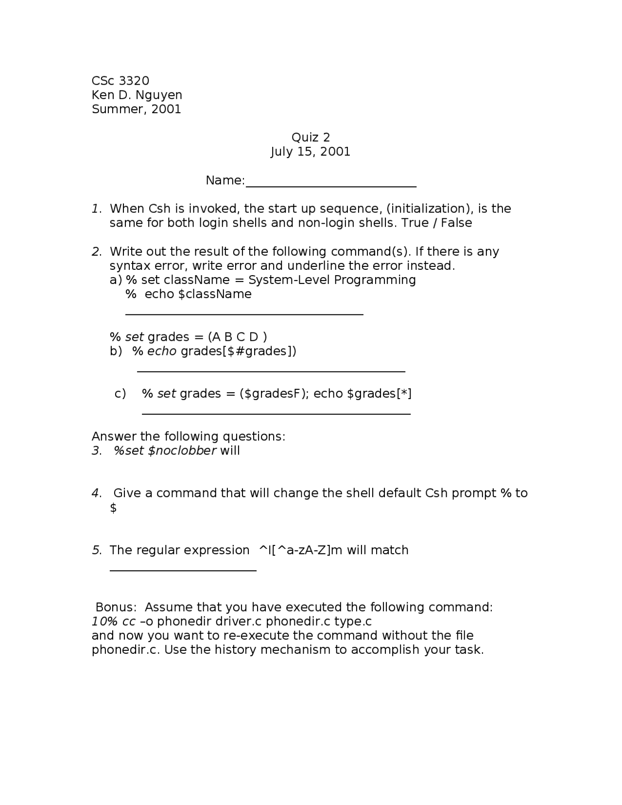 5 Questions On System Level Programming Quiz Csc 3320 Docsity