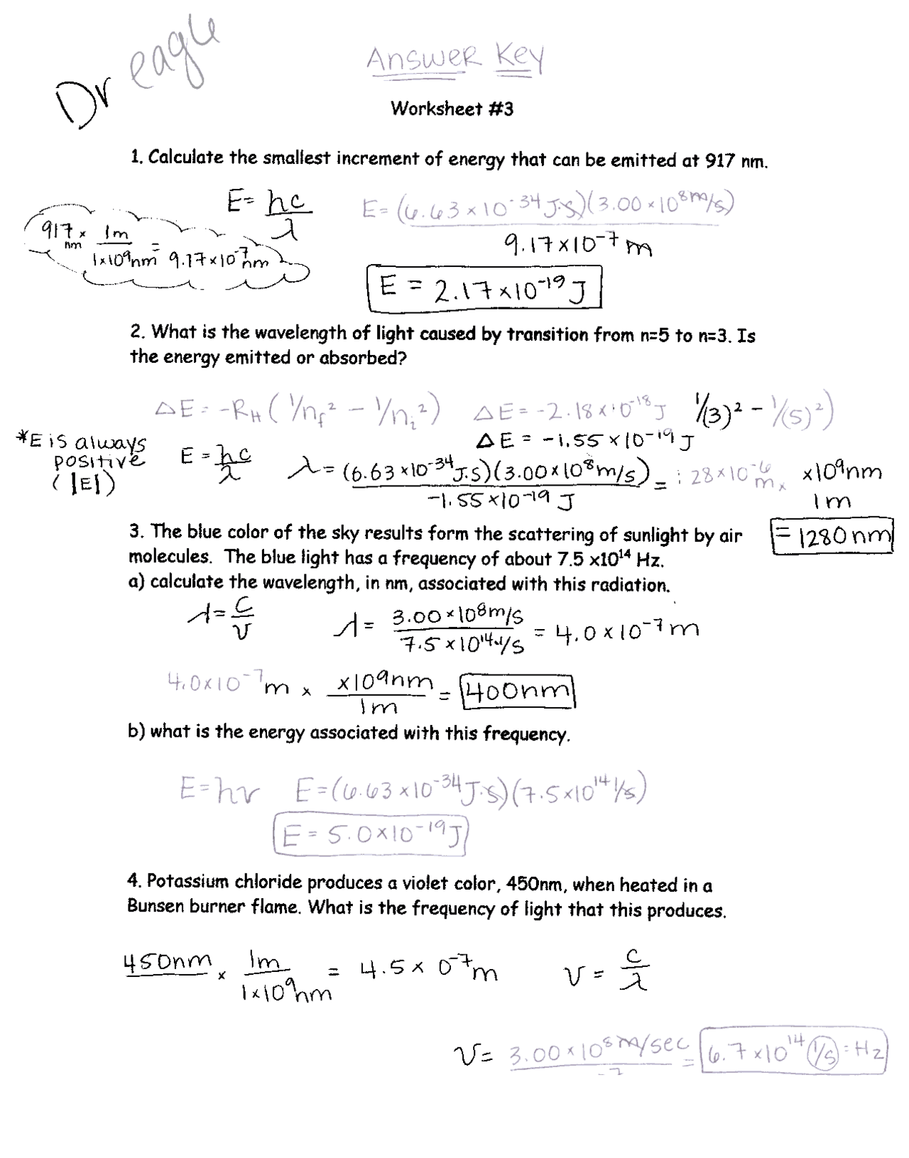4 Questions With Answers Key On Chemistry I Worksheet Che 1101