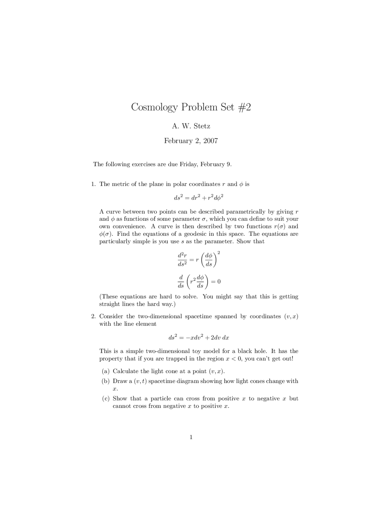 Cosmology Problem Set 2 Reading And Conference Ph 405 Docsity