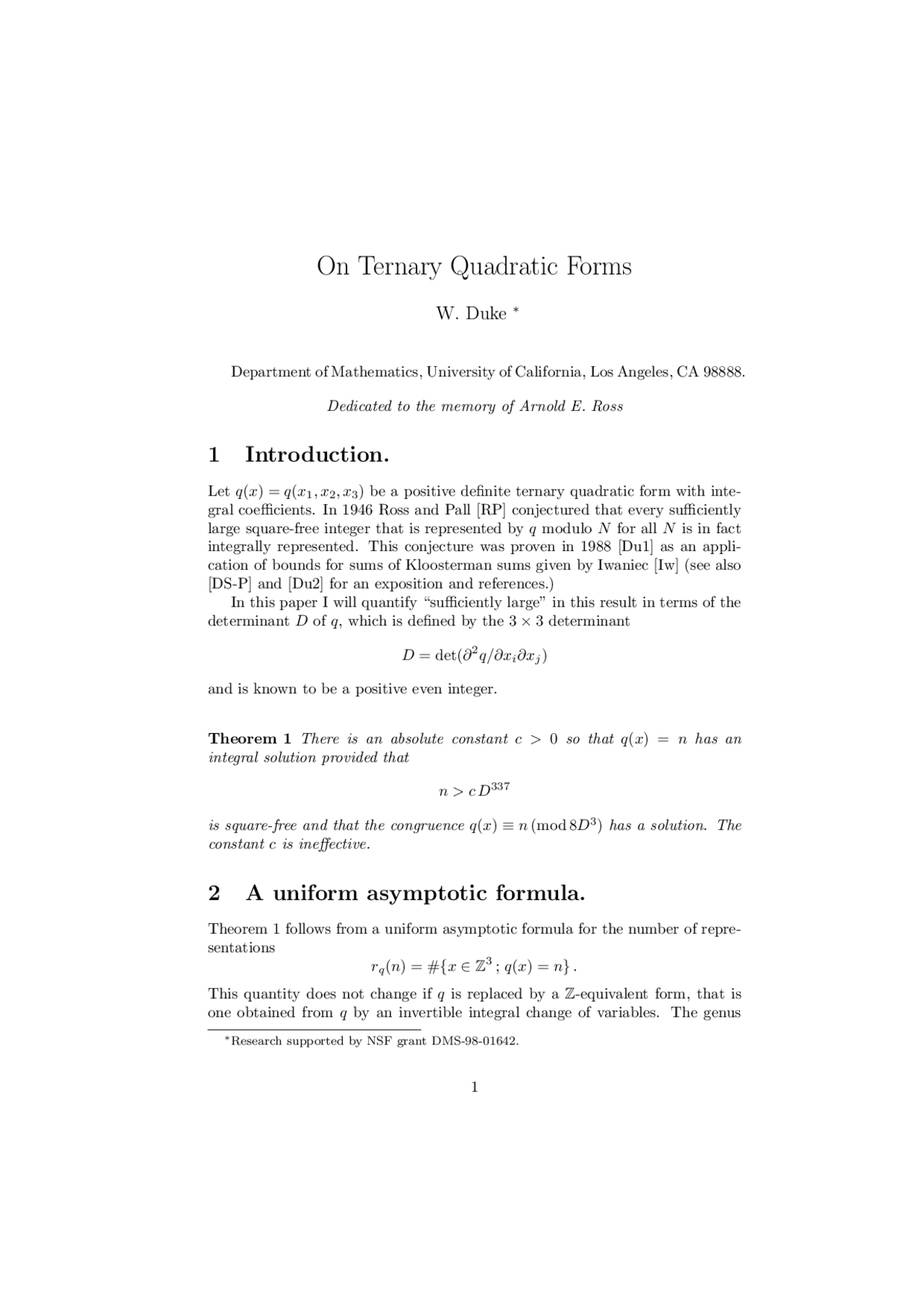 On Ternary Quadratic Forms Cryptography Math 0209a Docsity