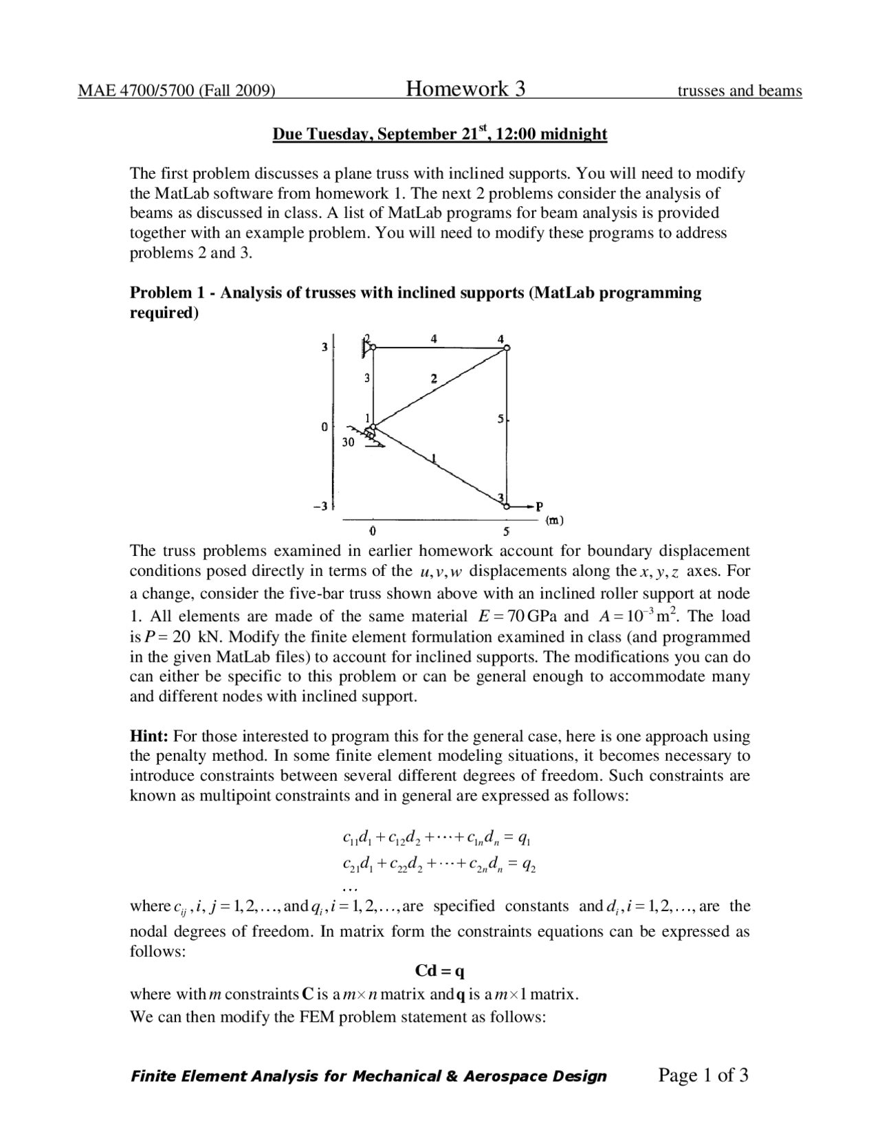 Solved Assignment 3 - Finite Element Analysis for Mechanical and Aerospace Design | MAE 4700 ...