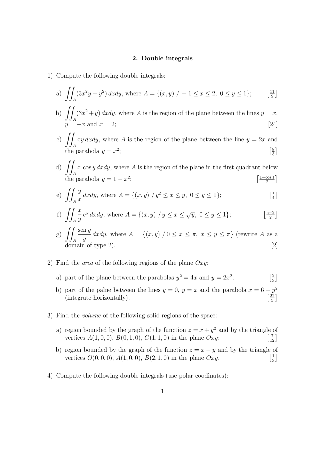 Analisi Matematica 2 Esercitazione 2 Integrali Doppi Docsity