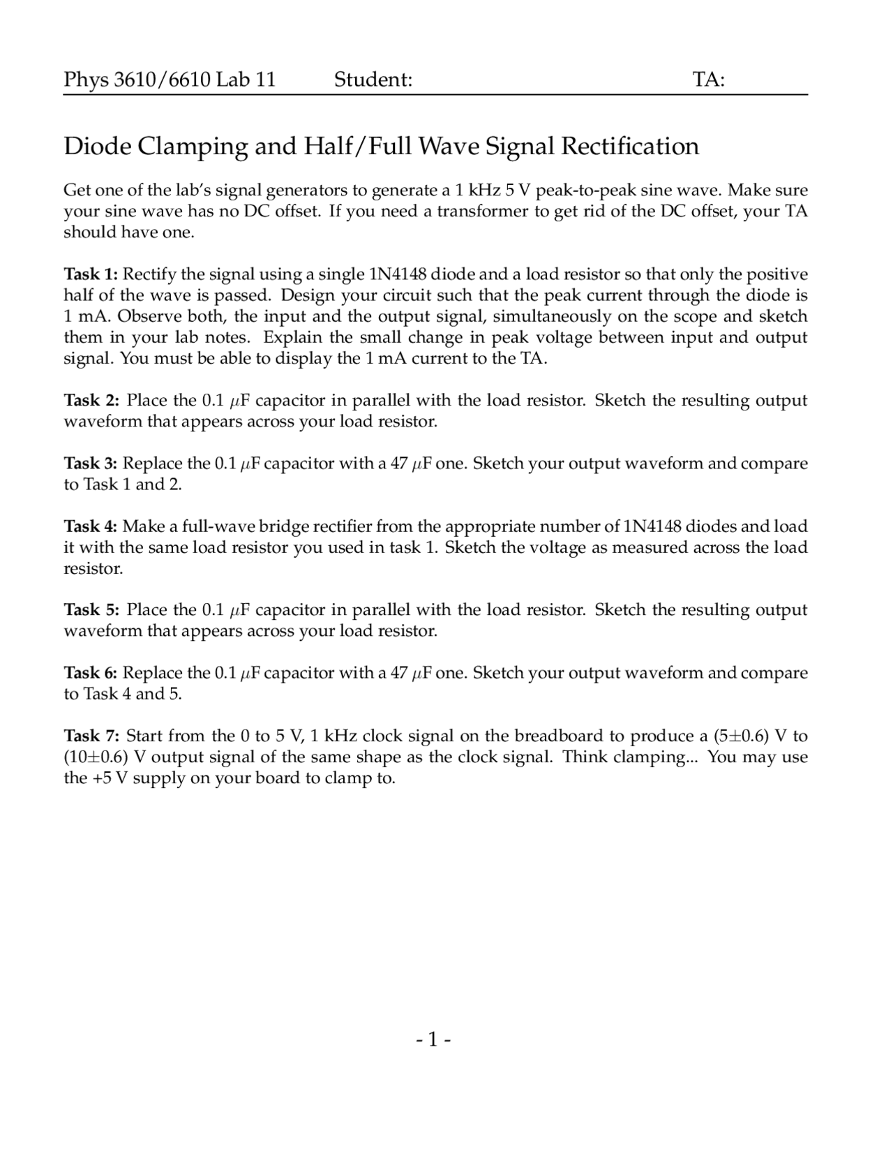 Physics Lab: Diode Clamping and Signal Rectification | Lab Reports ...