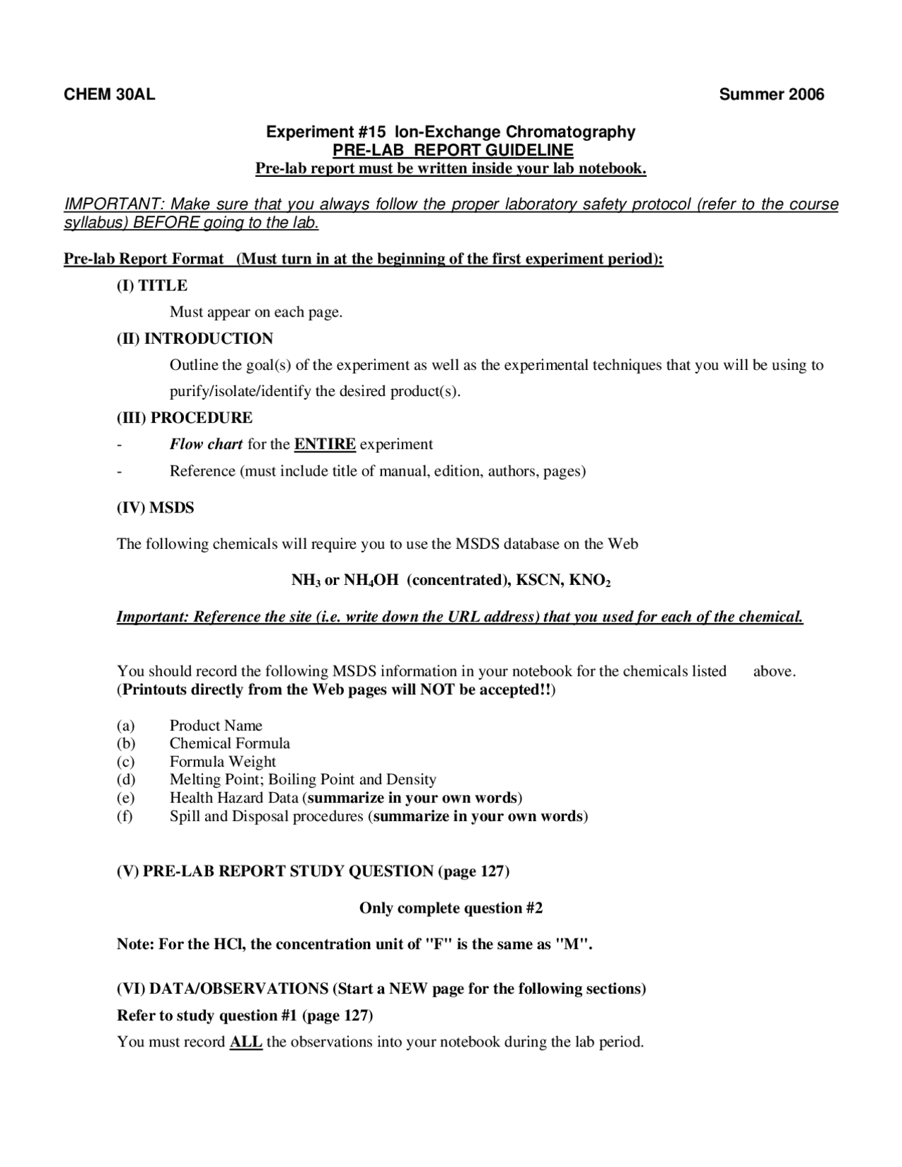 Experiment 15: Ion-Exchange Chromatography - Report Guideline | CHEM ...