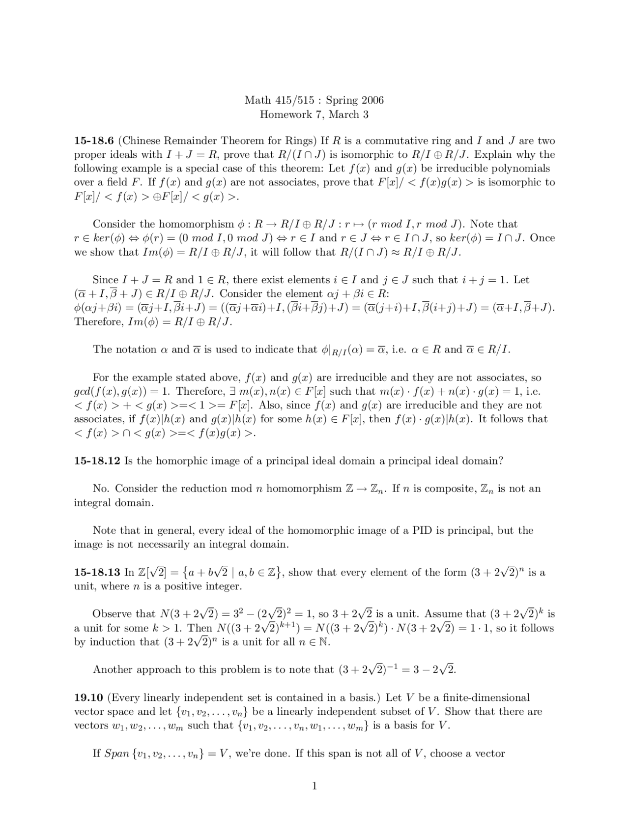 Assignment 7 Problems Introduction To Abstract Algebra Math 415a