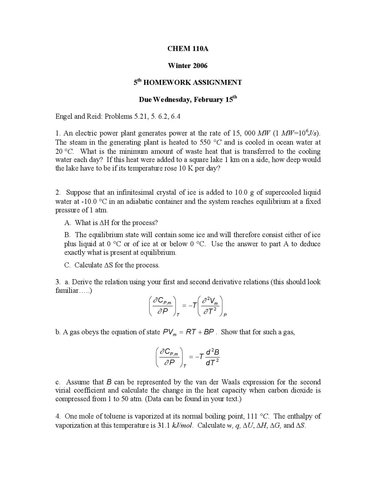 5 Questions of Physical Chemistry: Chemical Thermodynamics | CHEM 110A ...