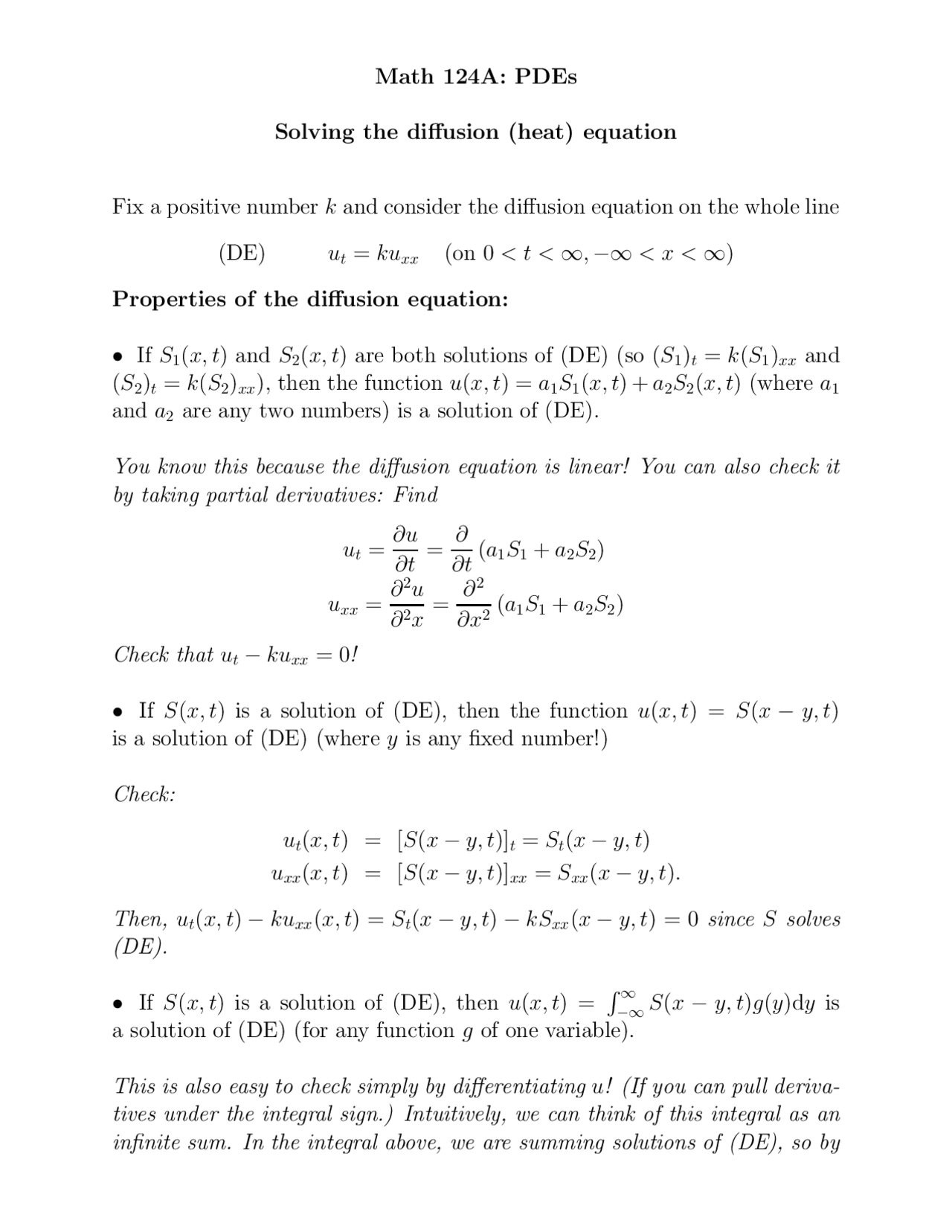 Solving The Diffusion Heat Equation Handout Math 124a Docsity