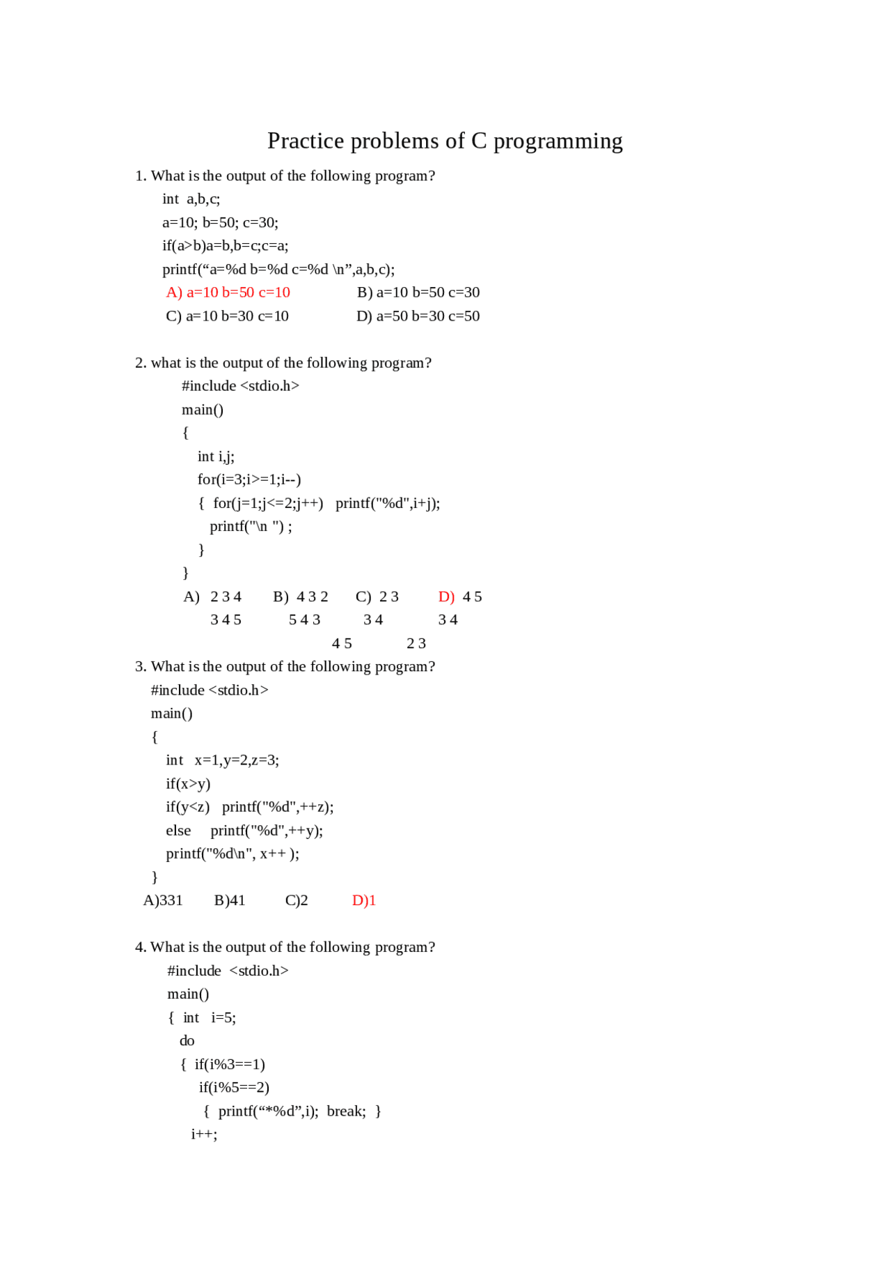Solved Practice Problems Of C Programming Csc 3320 Docsity