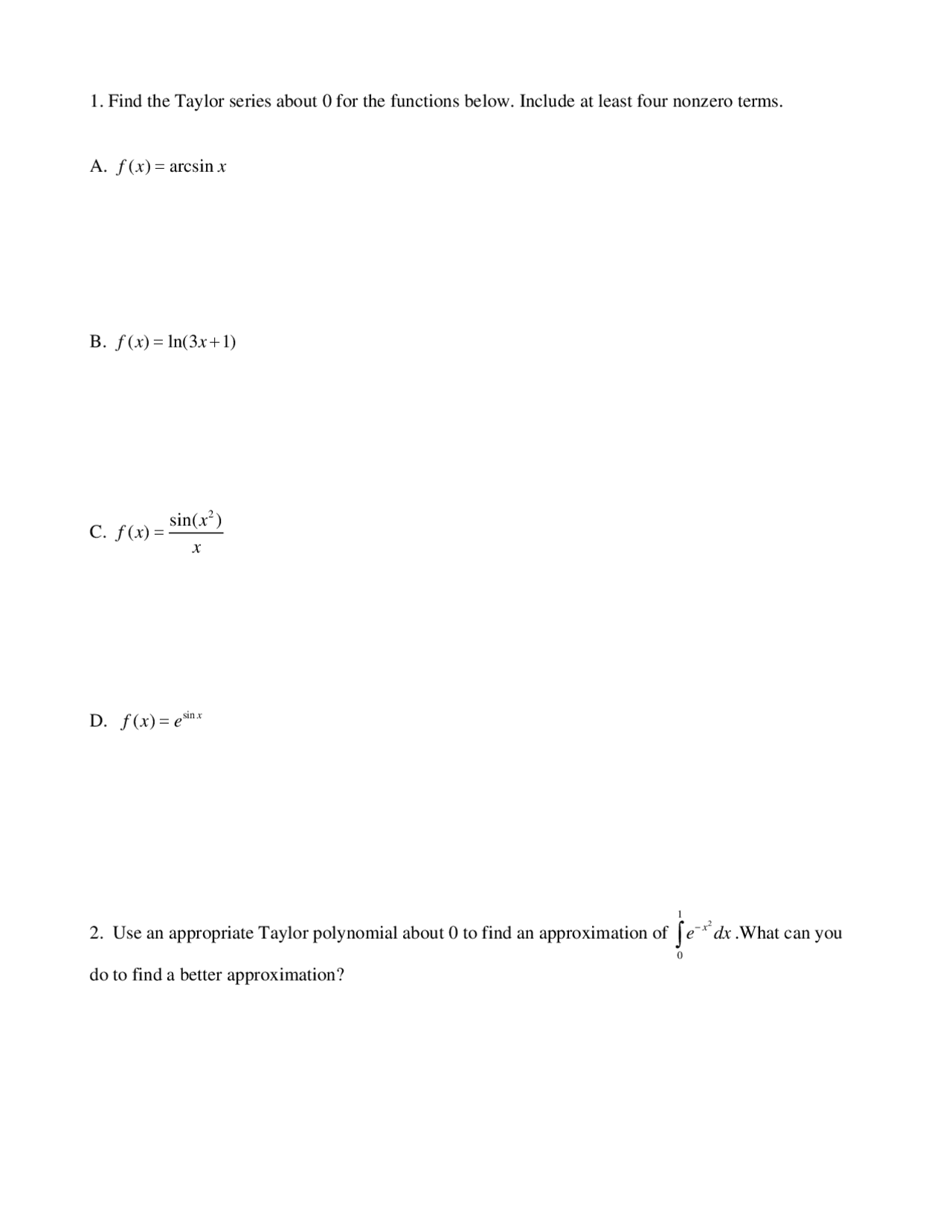 Find Taylor Series | Calculus II | MATH 129 - Docsity