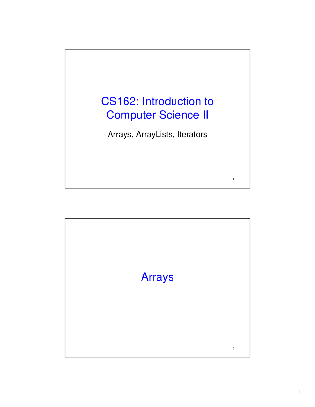 Arrays Arraylist And Iterators Lecture Slides Cs 162 Docsity