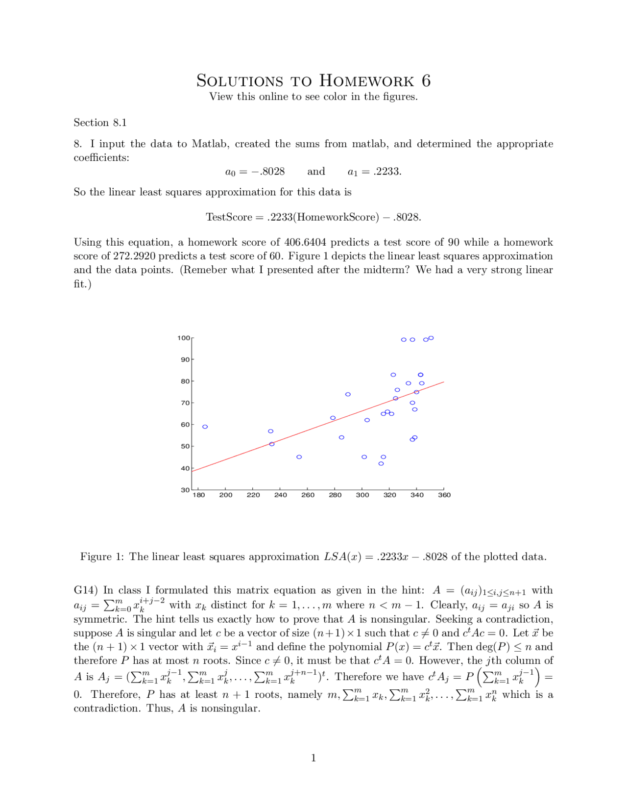 Numerical Analysis I - Solutions for Homework 6 | MATH 5610 - Docsity